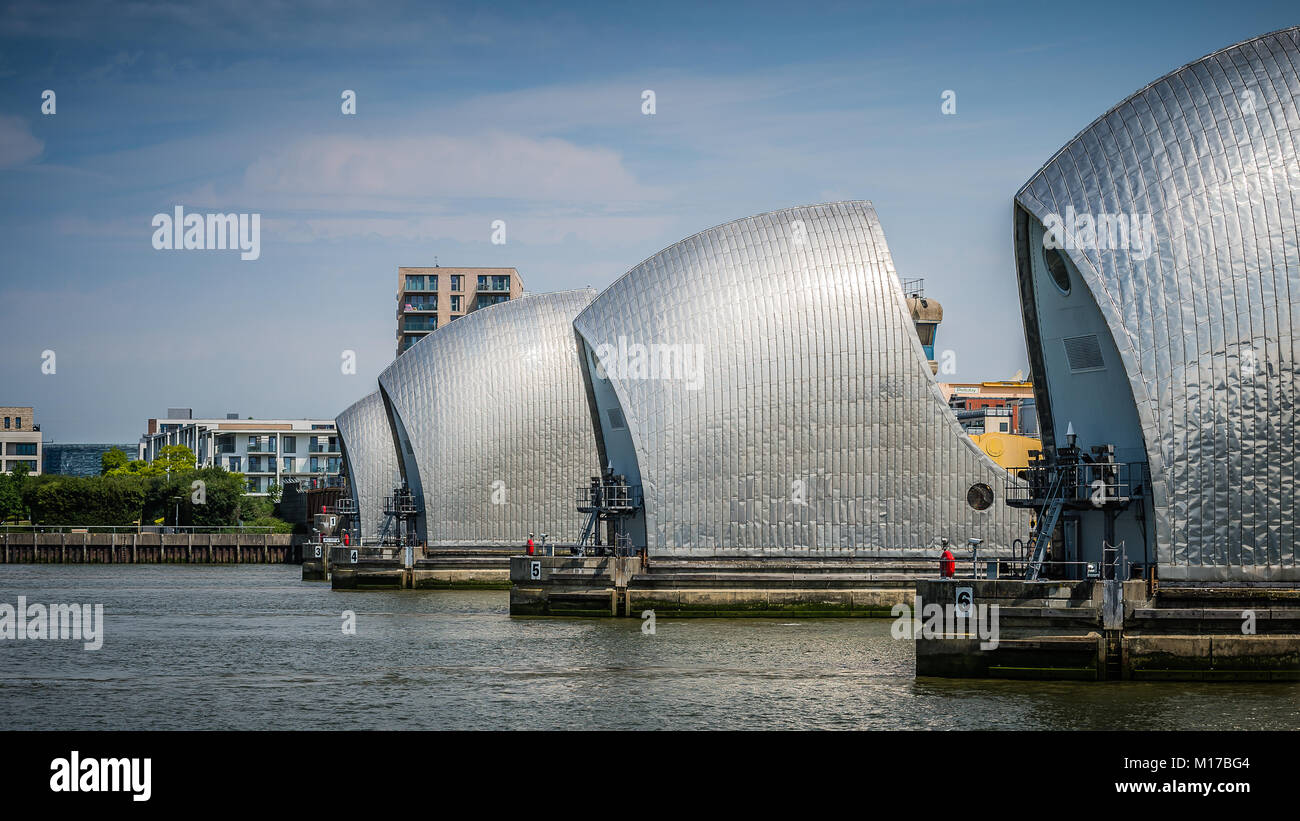 Thames Barrier flood protection defences, Woolwich London England Stock ...