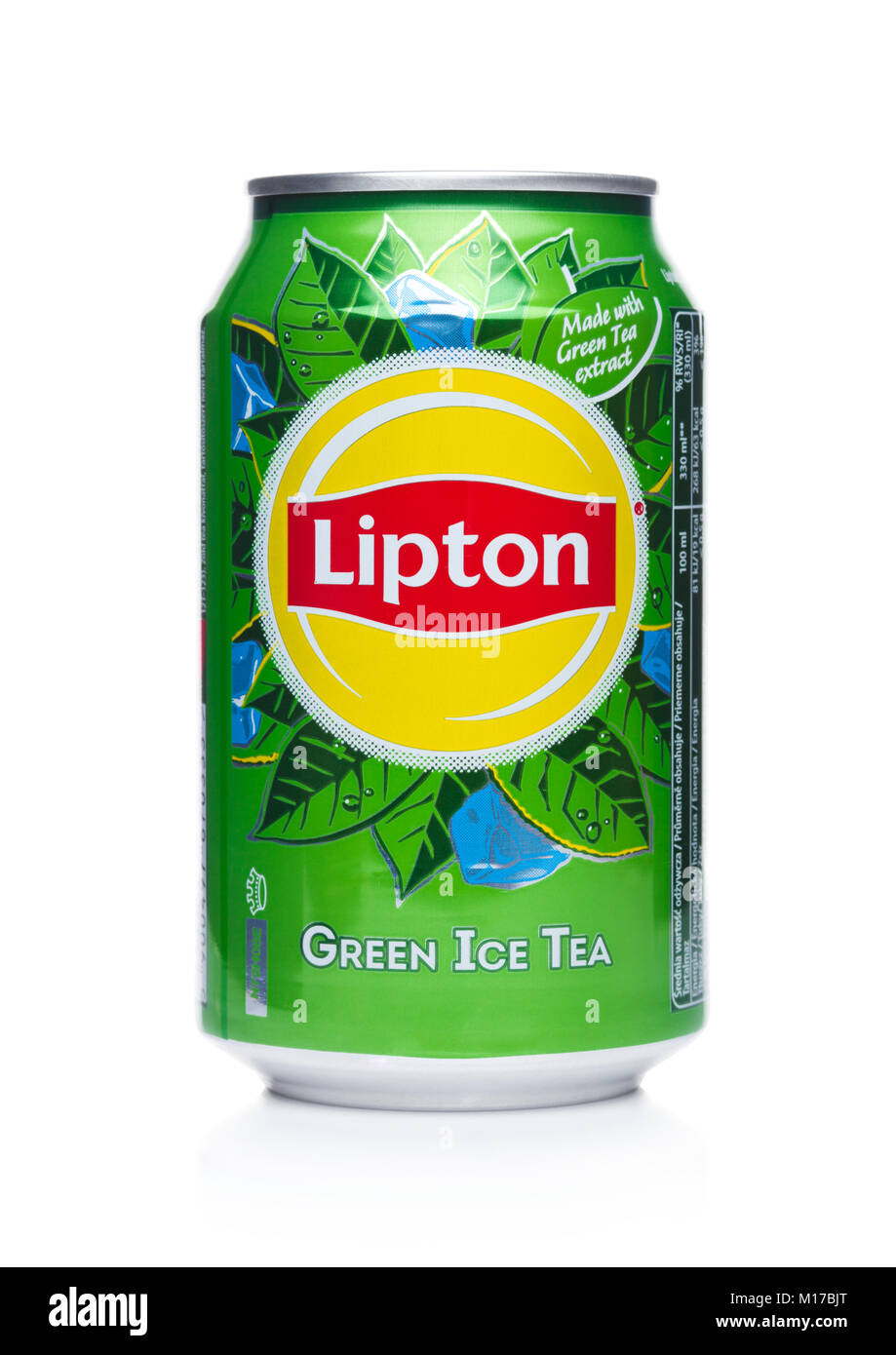 LONDON, UK - JANUARY 24, 2018: Aluminium can of Lipton green ice tea on ...
