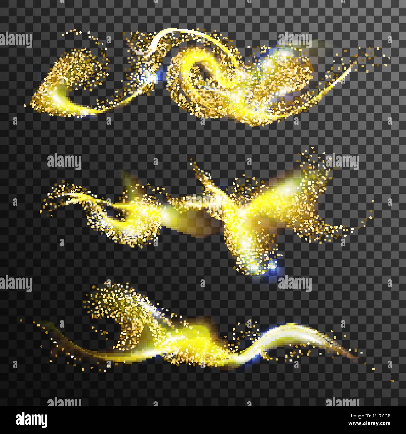Gold Glittering Stars Dust Vector. Golden Magic Wave. Isolated On ...