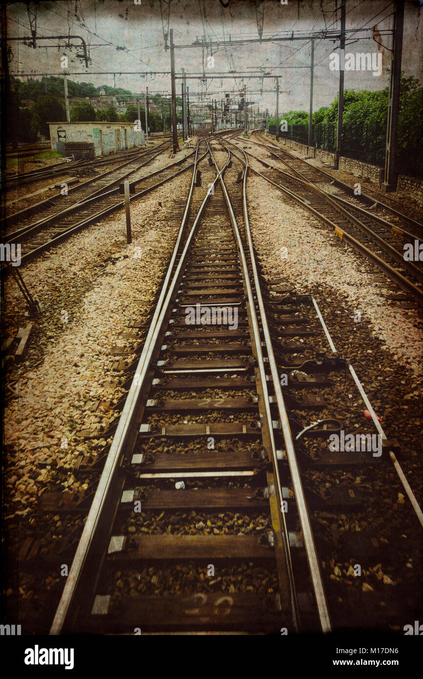 High angle view of railway tracks Stock Photo - Alamy