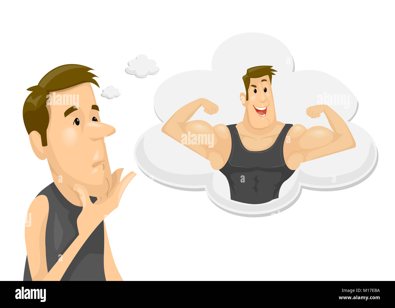Illustration Featuring a Skinny Young Man Dreaming of Becoming Muscular ...