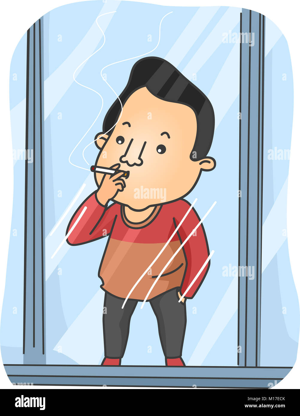 Illustration Featuring a Young Man in a Smoking Cubicle Puffing a ...