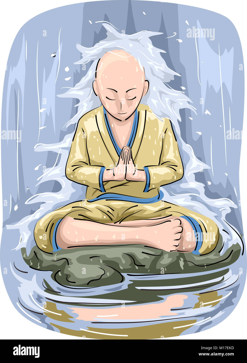Illustration Featuring a Buddhist With a Shaved Head Meditating Under a ...