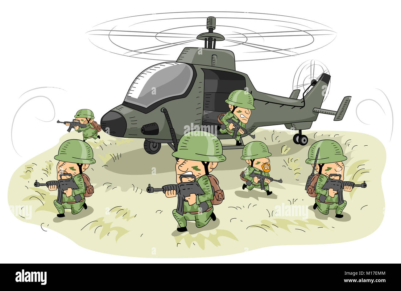 Illustration Featuring Soldiers in Uniform Taking Defensive Positions ...