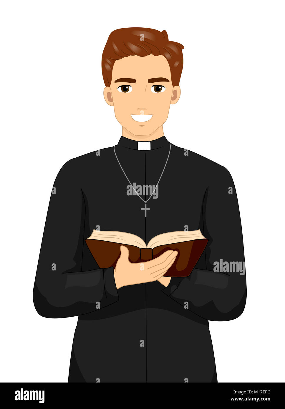 Illustration of a Priest with an Open Bible Smiling Stock Photo - Alamy