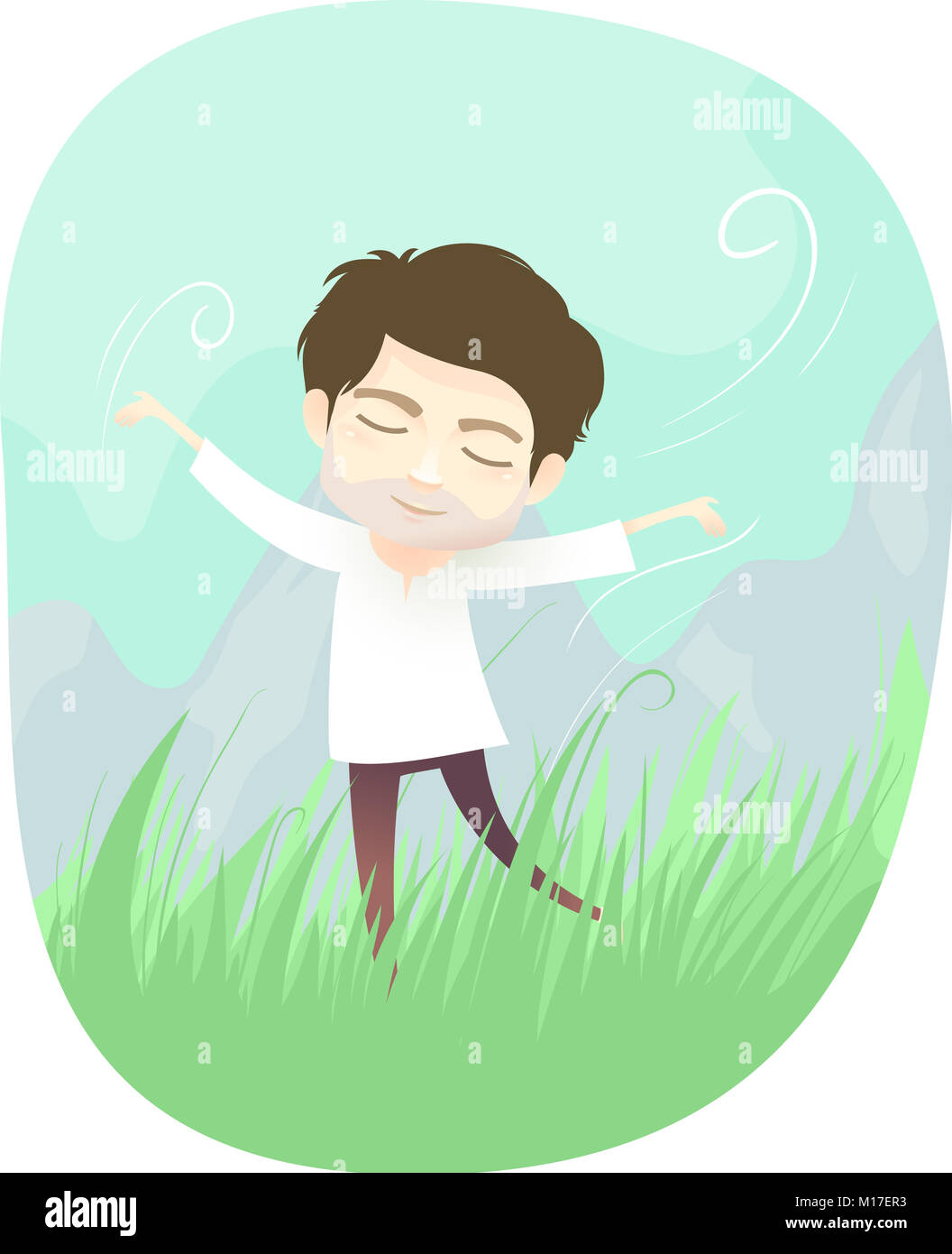 Illustration of a Man in the Field Feeling Free Outdoors Stock Photo ...
