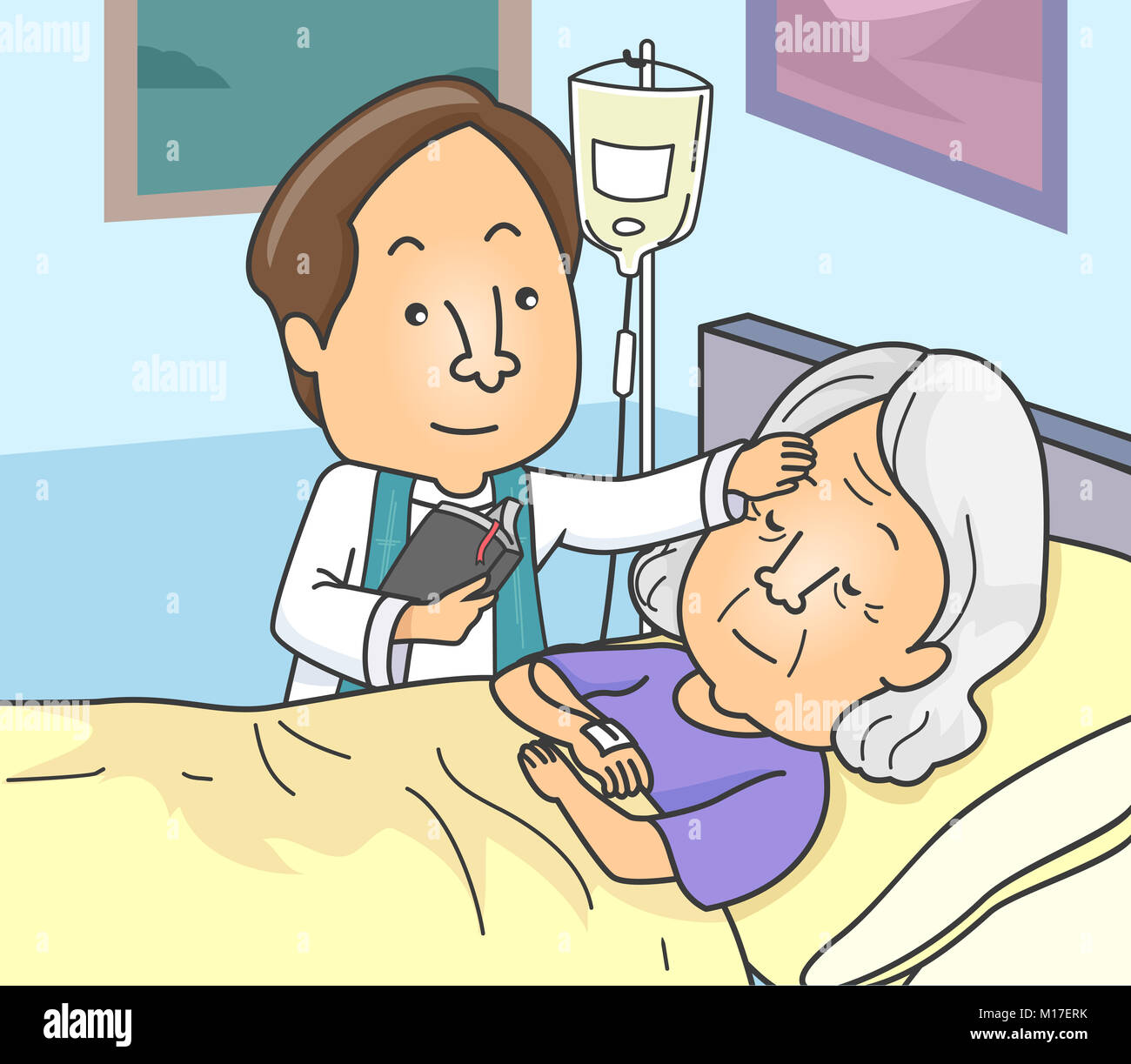 Illustration of a Priest Anointing a Sick Senior in the Hospital Stock ...