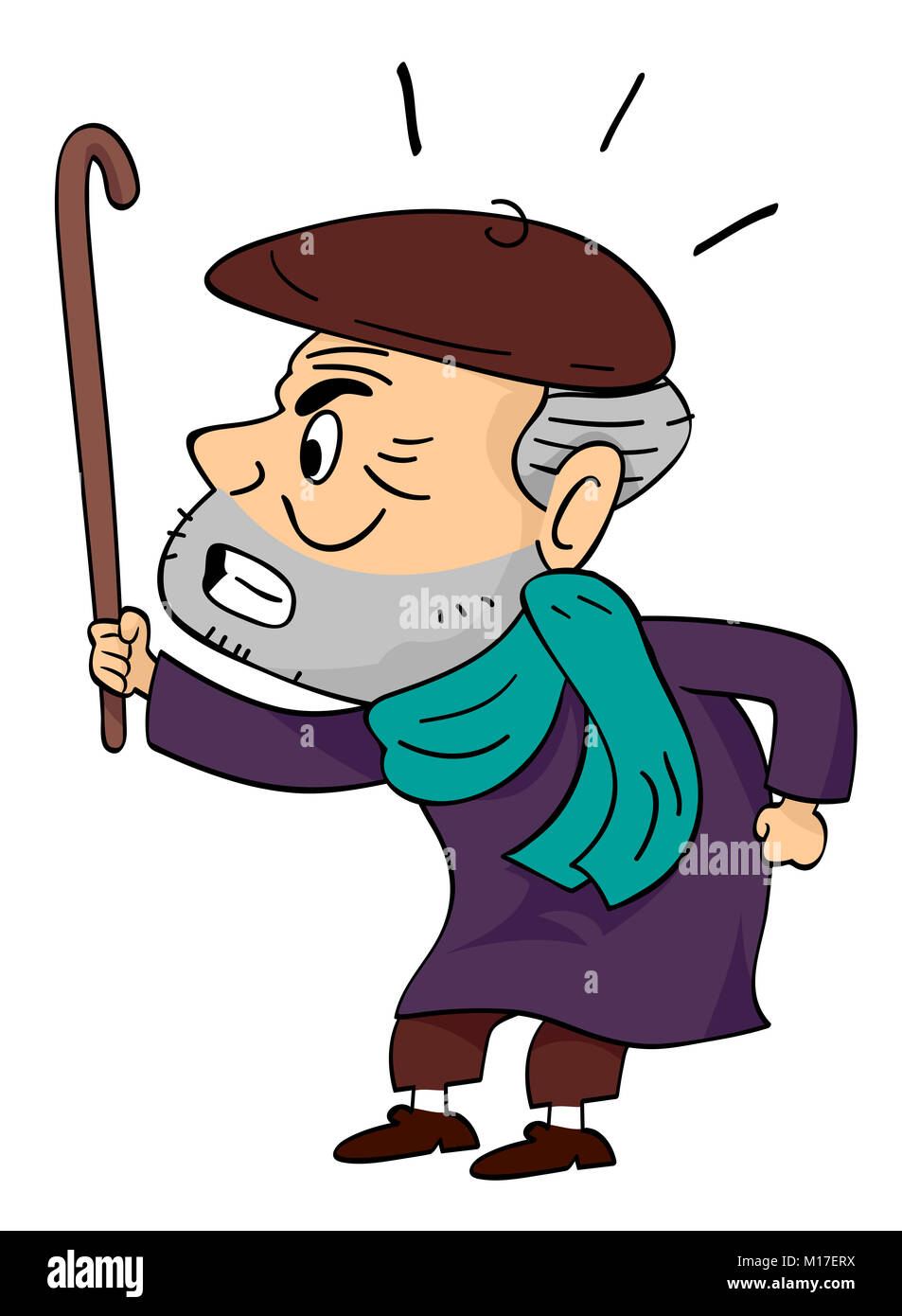 Illustration of an Angry Senior Man Holding His Walking Cane Up Stock ...