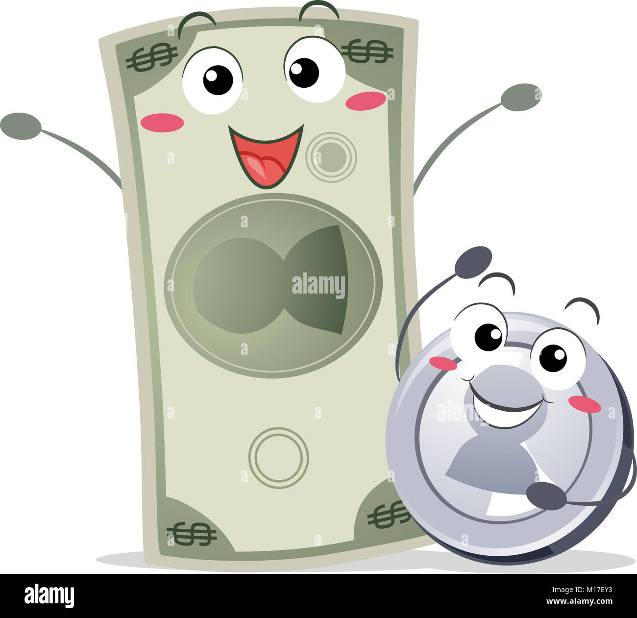 Illustration of a Happy Dollar Bill with a Happy Coin Stock Photo - Alamy