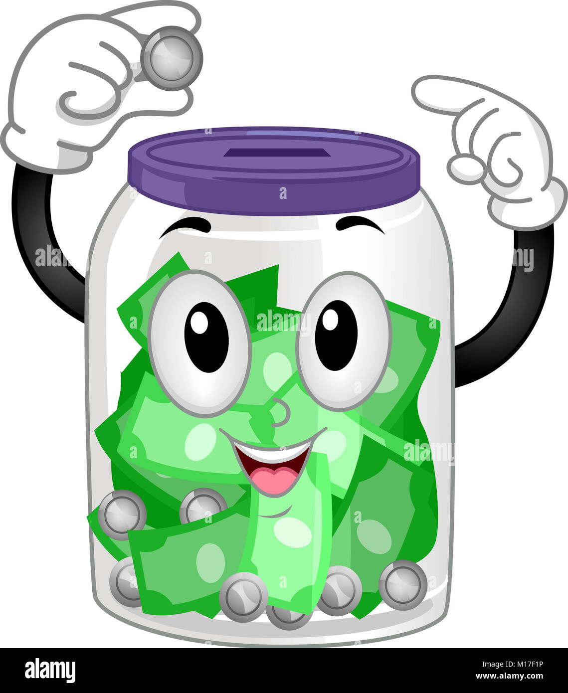 Illustration of a Savings Jar Mascot Putting a Coin Inside Stock Photo ...