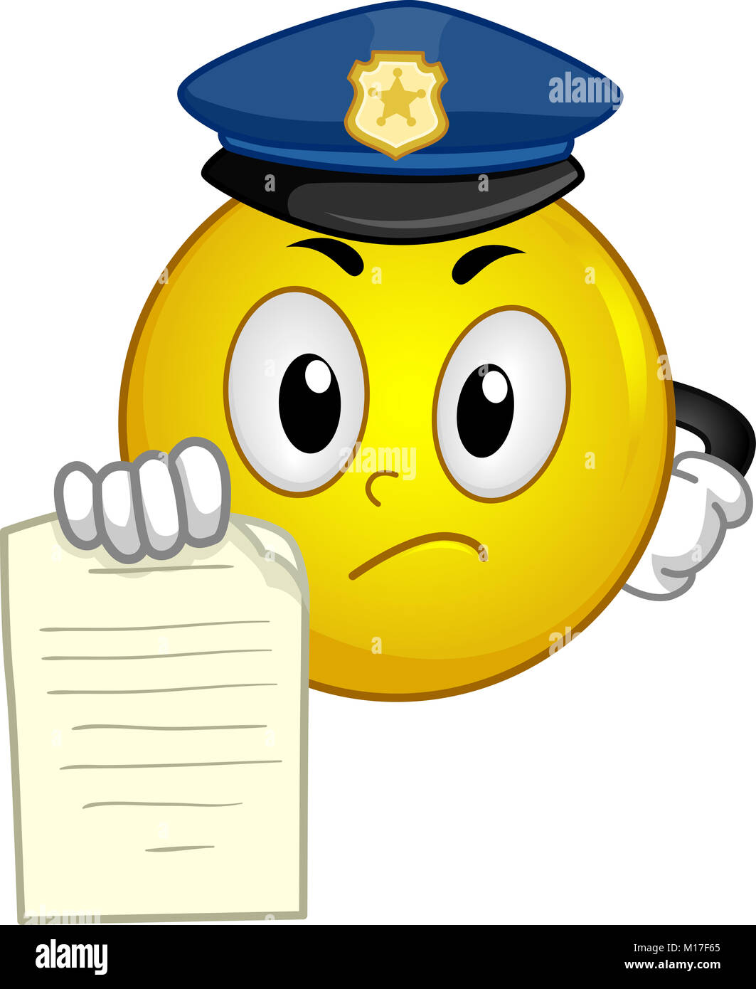 Illustration of a Police Smiley Mascot Holding a Violation Ticket Stock ...