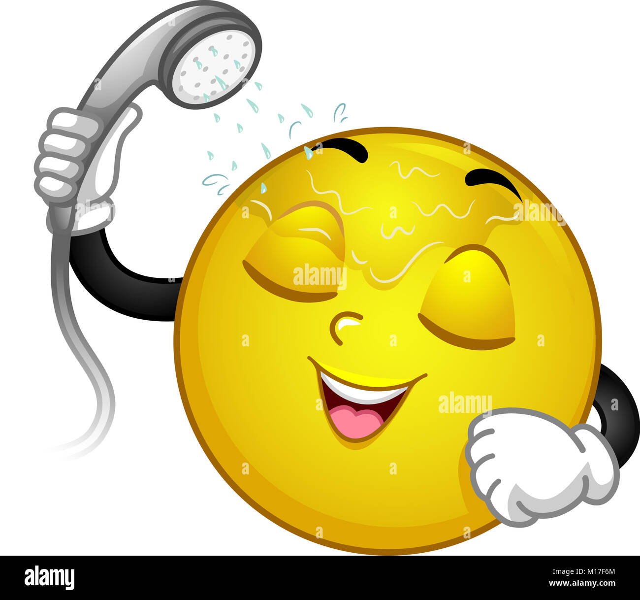 Illustration of a Smiley Mascot Holding a Shower Head Showering Stock ...