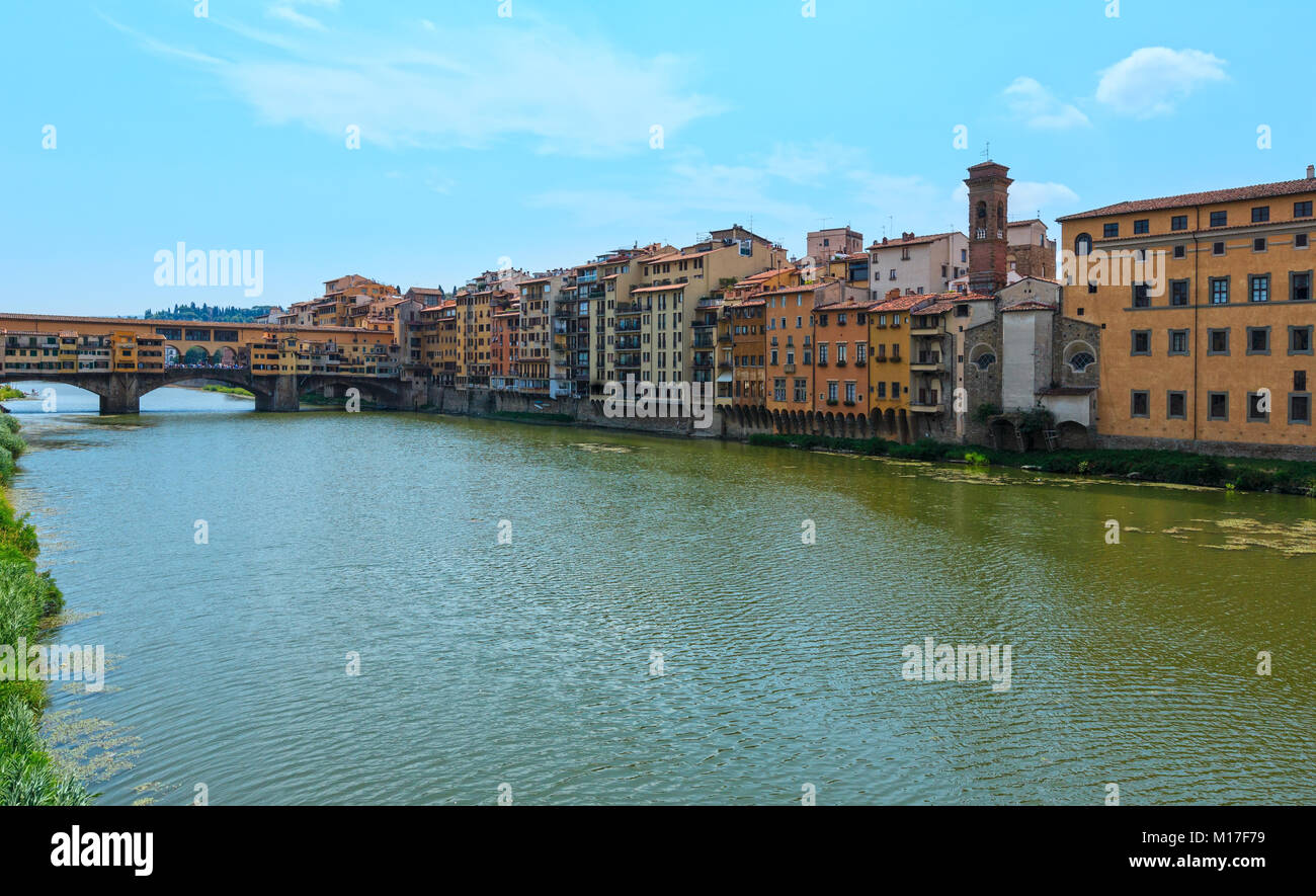 Medieval stone closed-spandrel segmental arch bridge Ponte Vecchio over ...