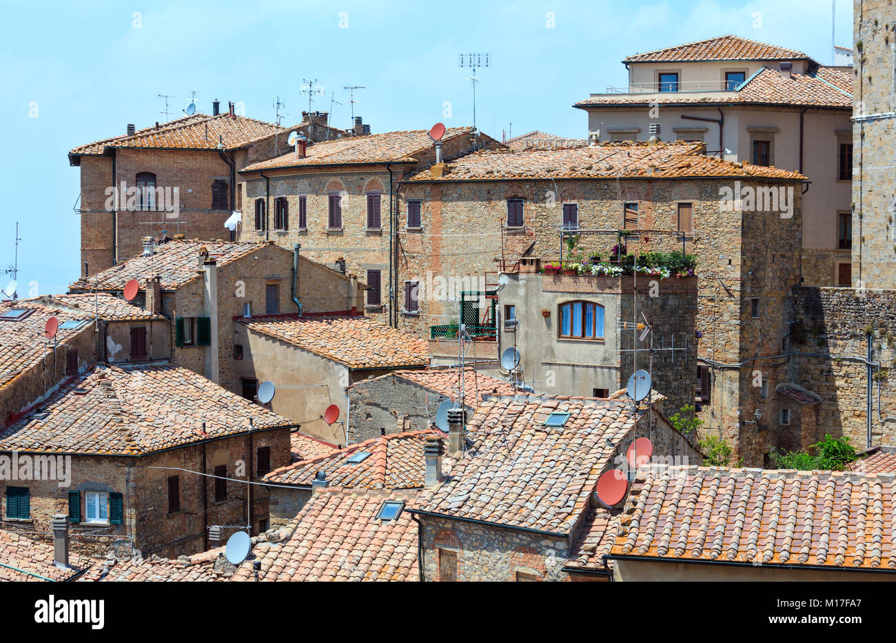 Summer ancient walled mountaintop town Volterra cityscape, Pisa ...