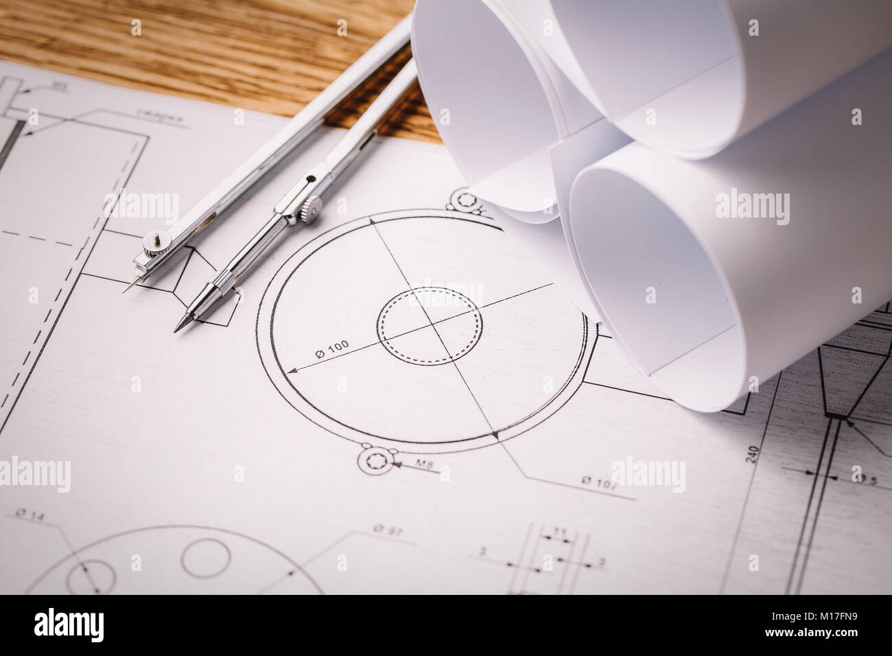 Architectural drawing and drawing rolls and a drawing instruments on ...