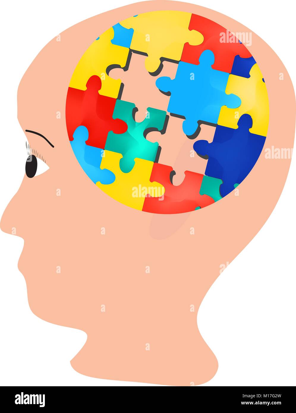 Puzzles in the brain. head. World Autism Day. Vector illustration on ...
