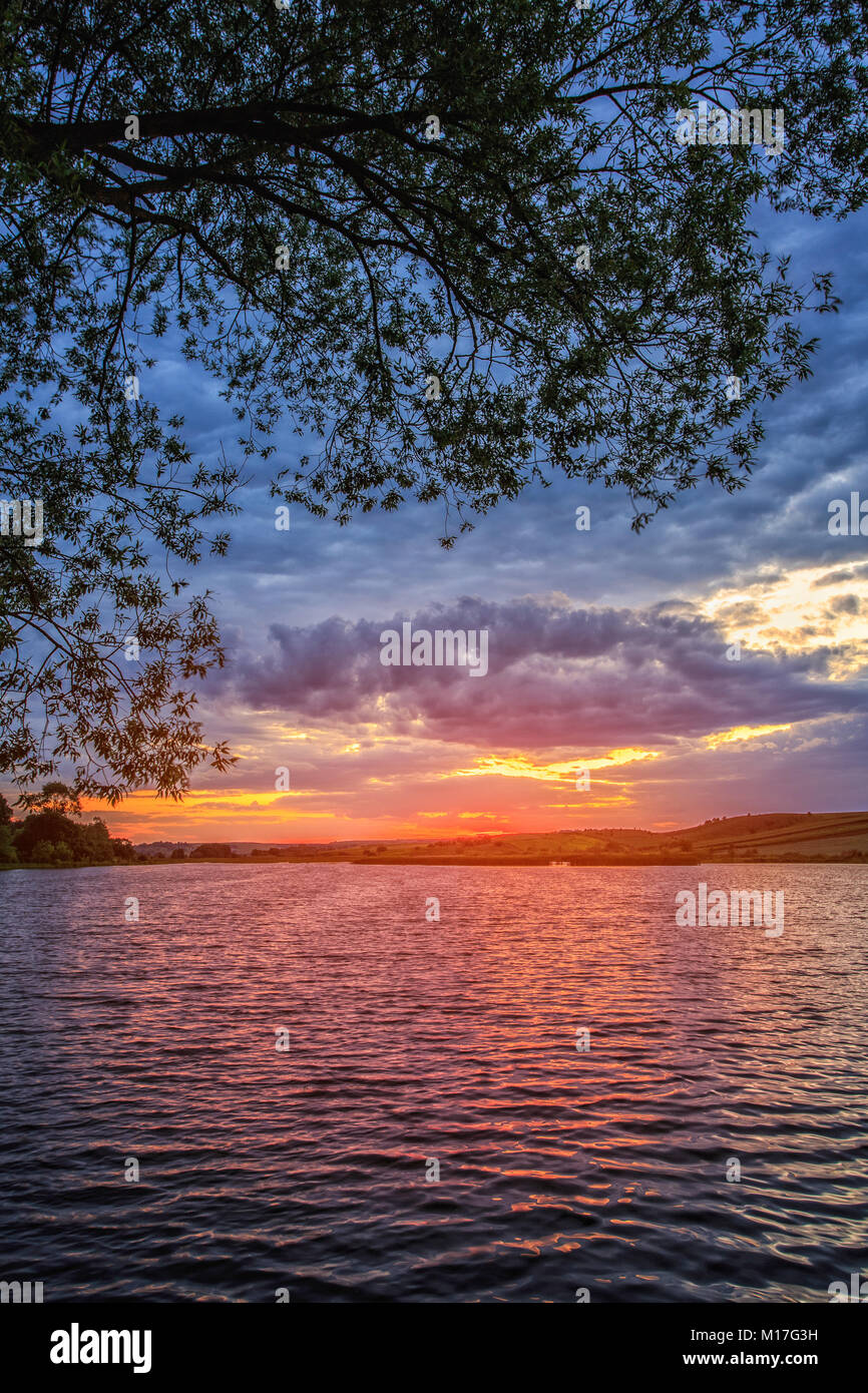 A beautiful golden sunset on the river. The beautiful nature around ...