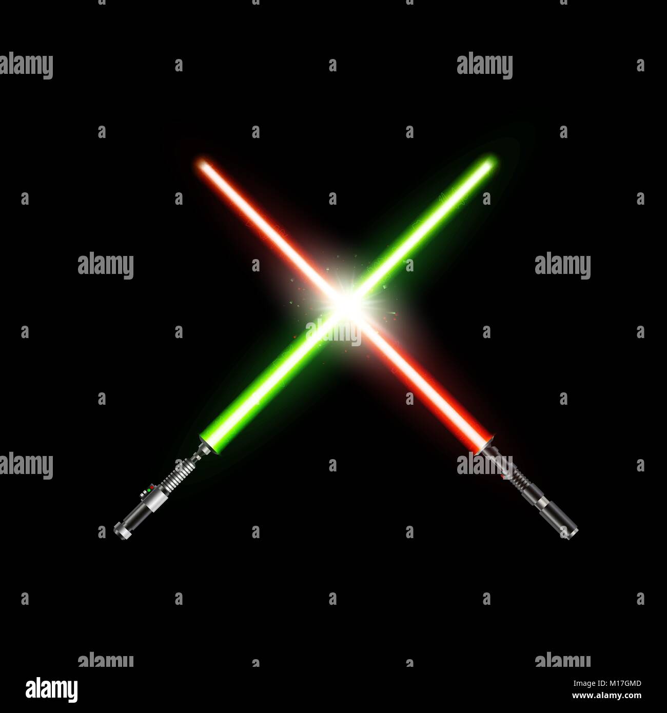 Two realistic light swords. crossed green and red light swords. Vector ...