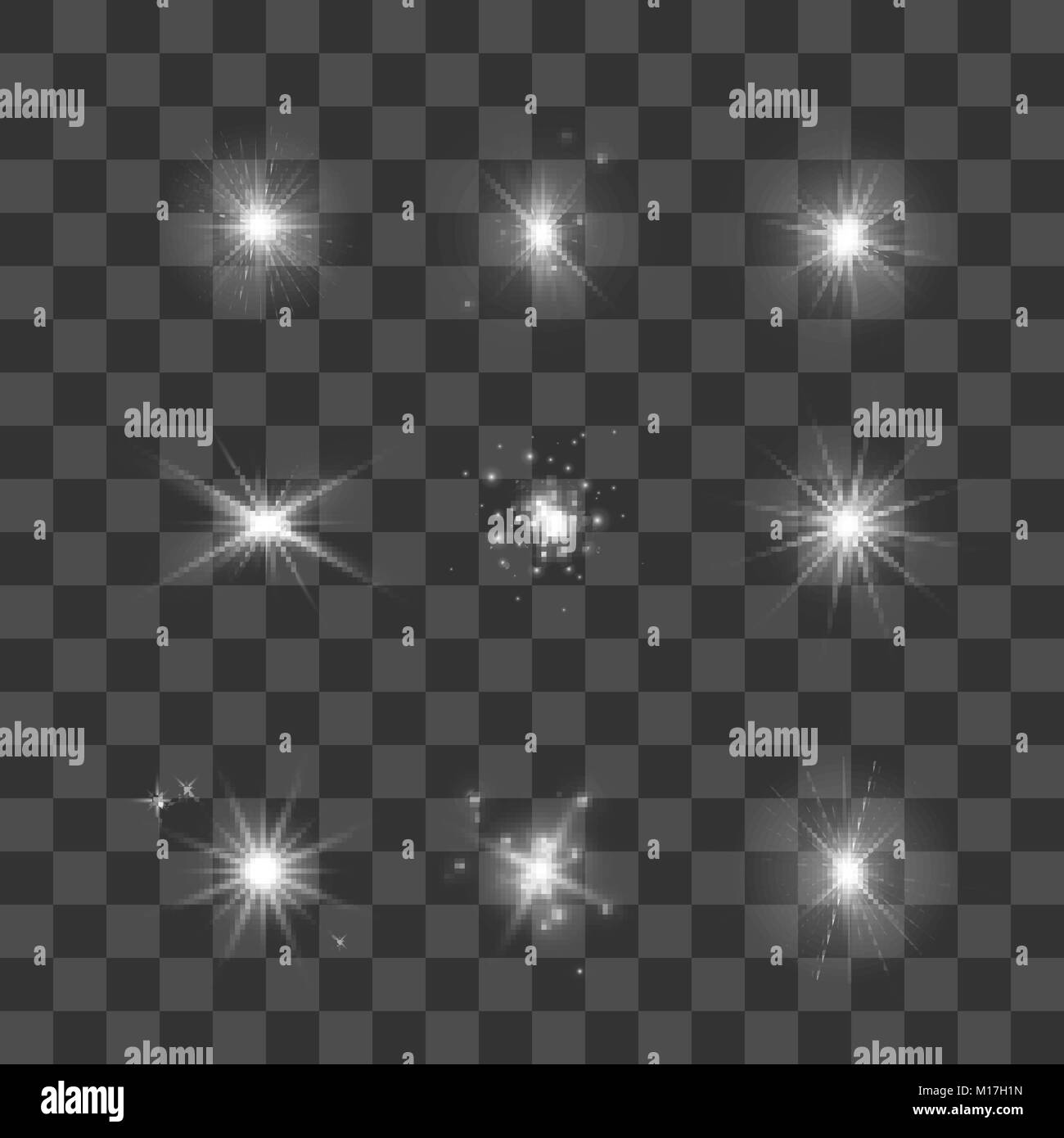 Glowing lights, stars and sparkles set. Stars collection isolated on dark transparent background ...