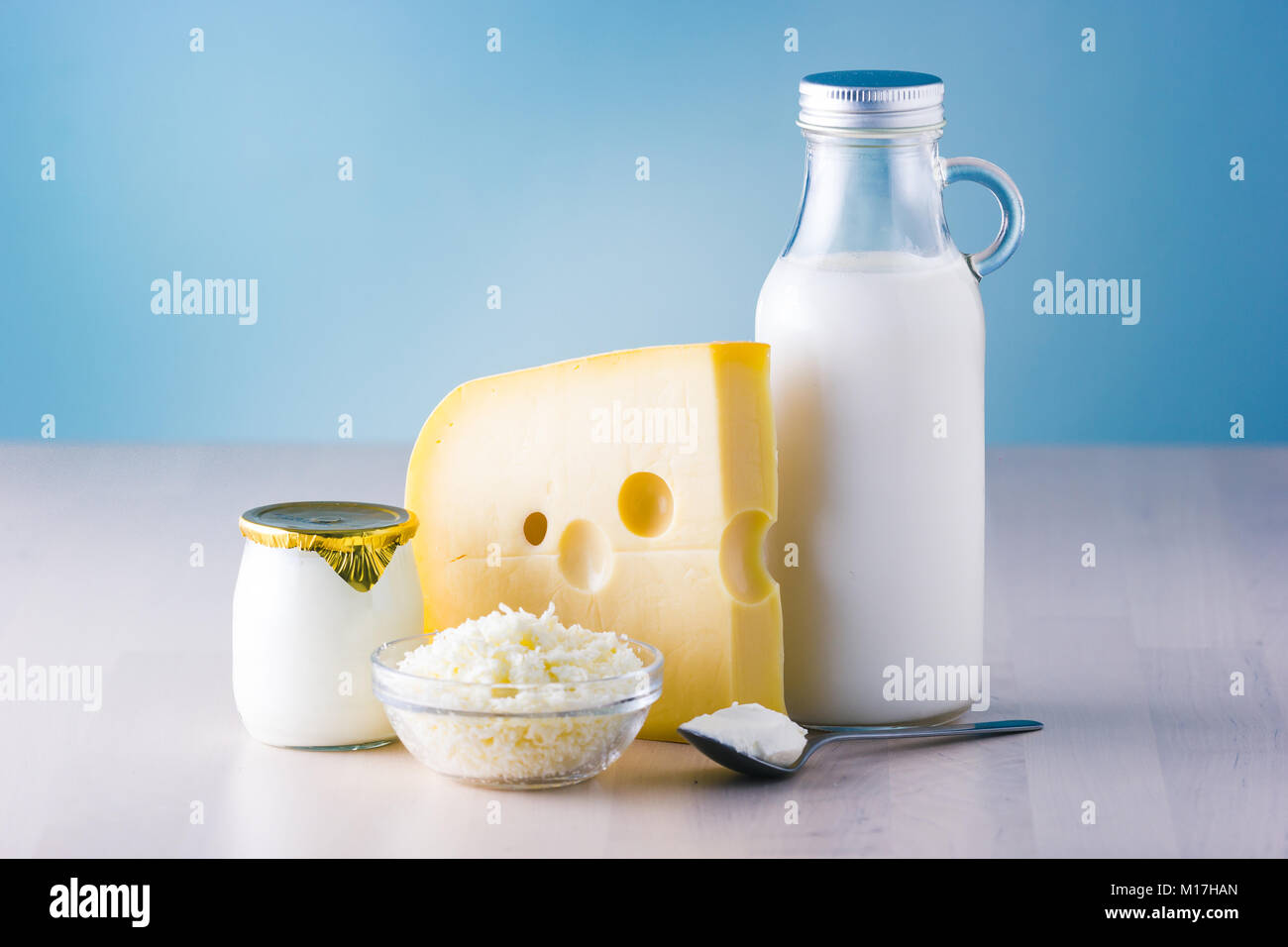 Dairy products such as milk, cheese, egg, yogurt and butter Stock Photo ...