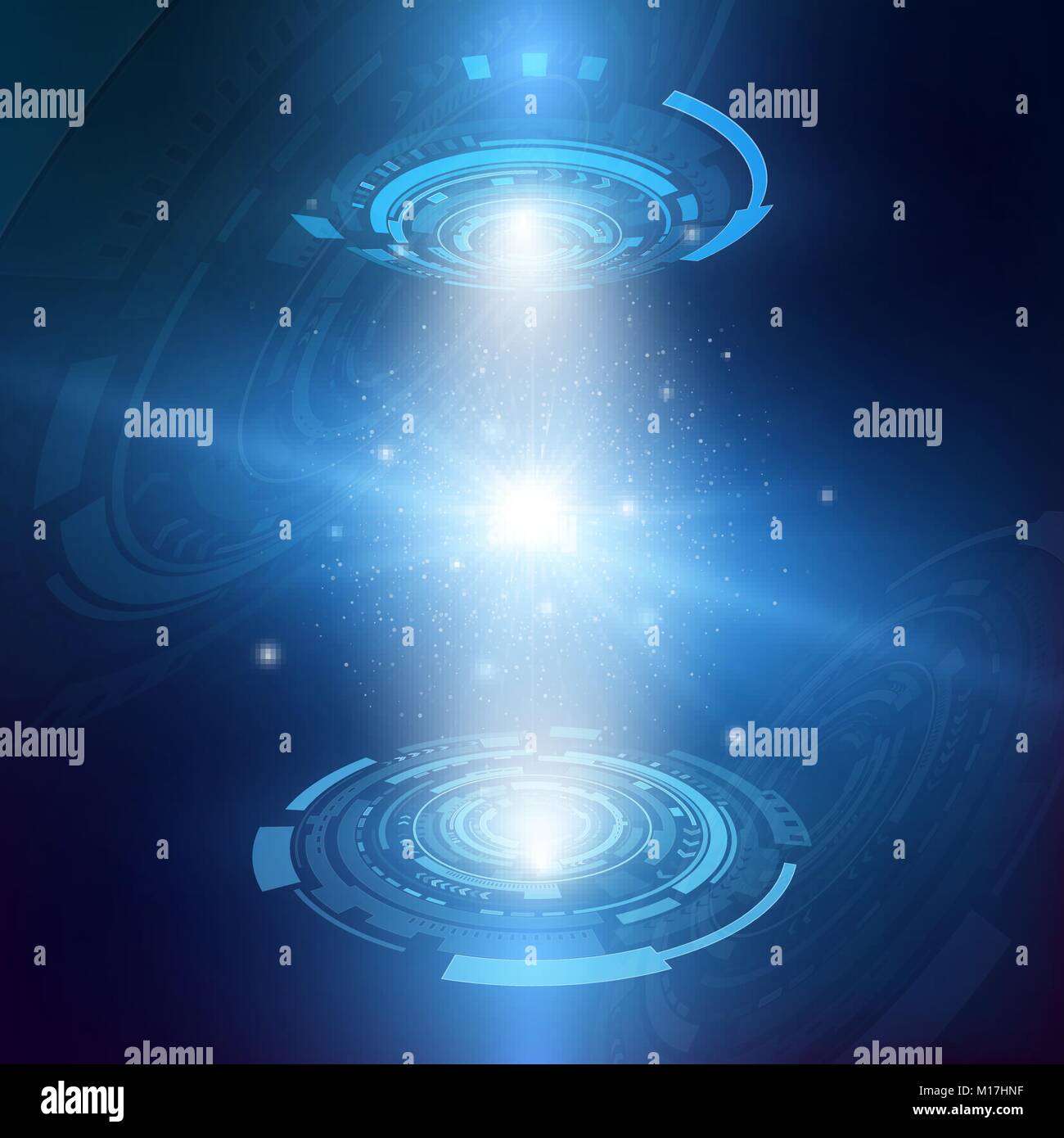 Futuristic hologram concept. Hologram of star system with particles. Abstract digital and ...
