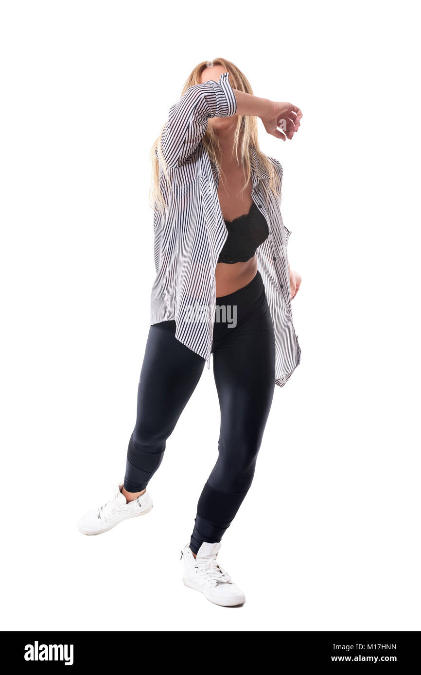 Choreography dancing blonde caucasian woman jazz dancer posture. Full ...
