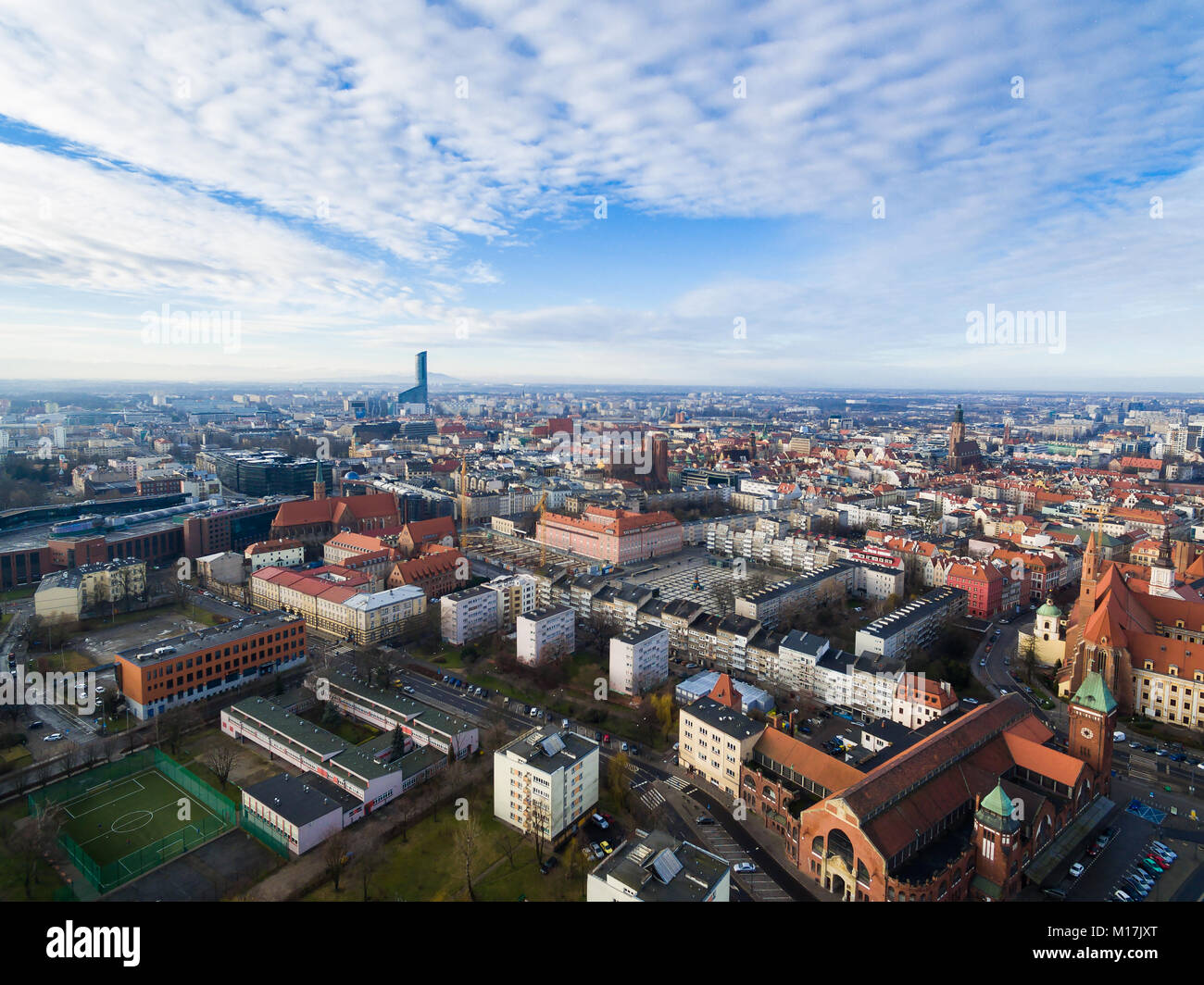 Aerial: Cityscape of Wroclaw in spring time Stock Photo - Alamy
