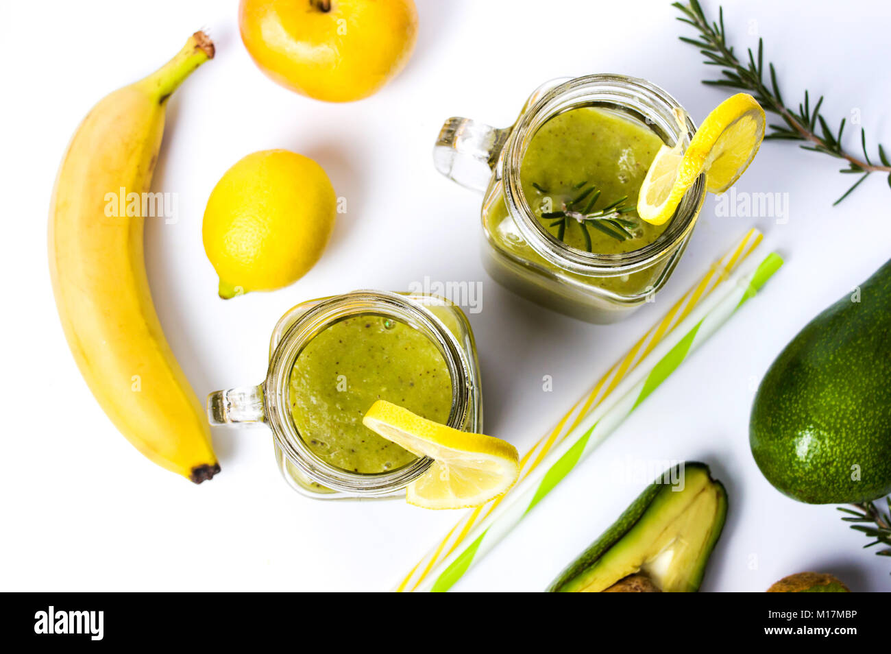 Avocado smoothie with various ingredients top view Stock Photo - Alamy