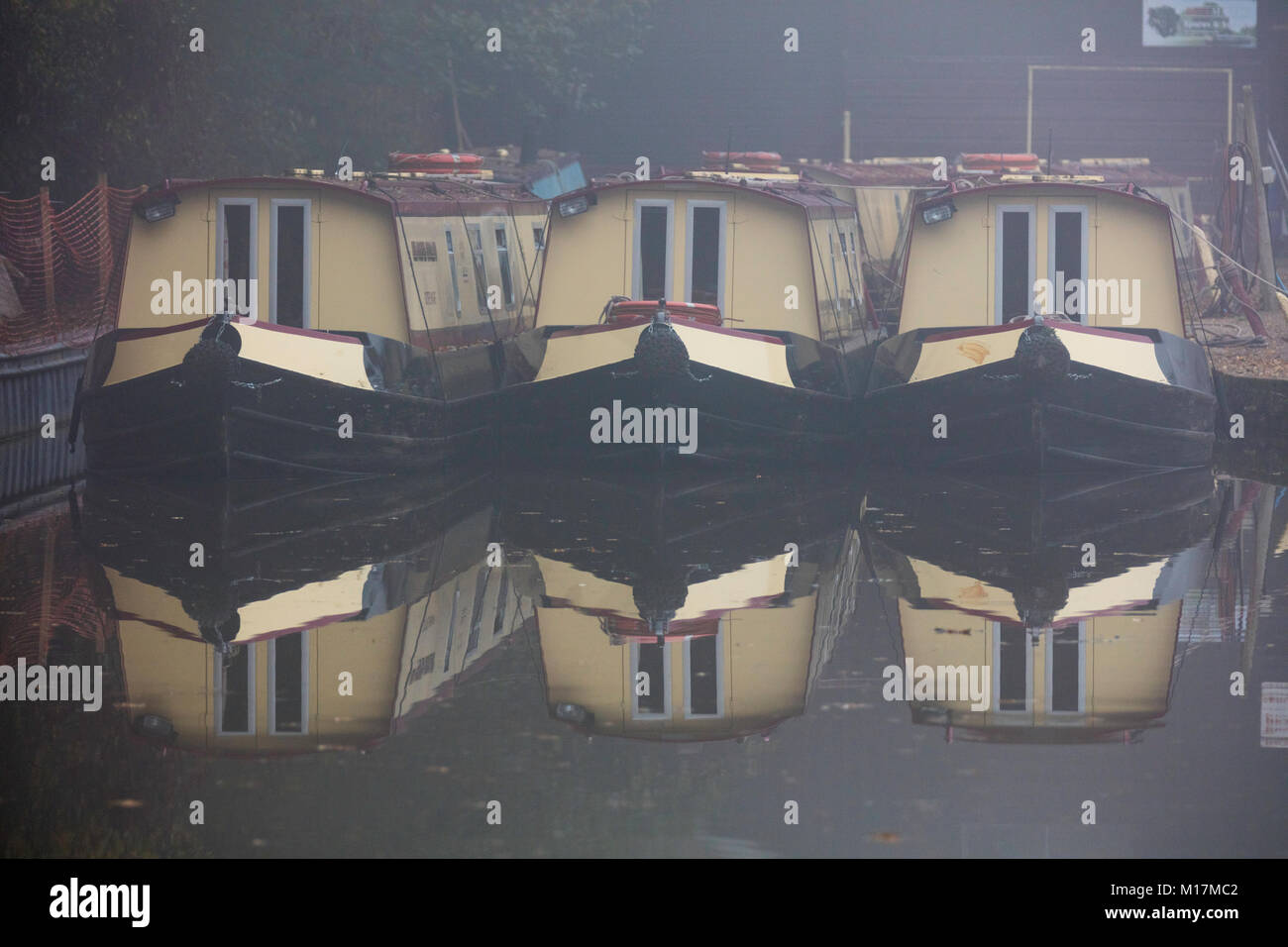 Misty Goytre Wharf, Monmouthshire and Brecon Canal, Wales, UK Stock ...