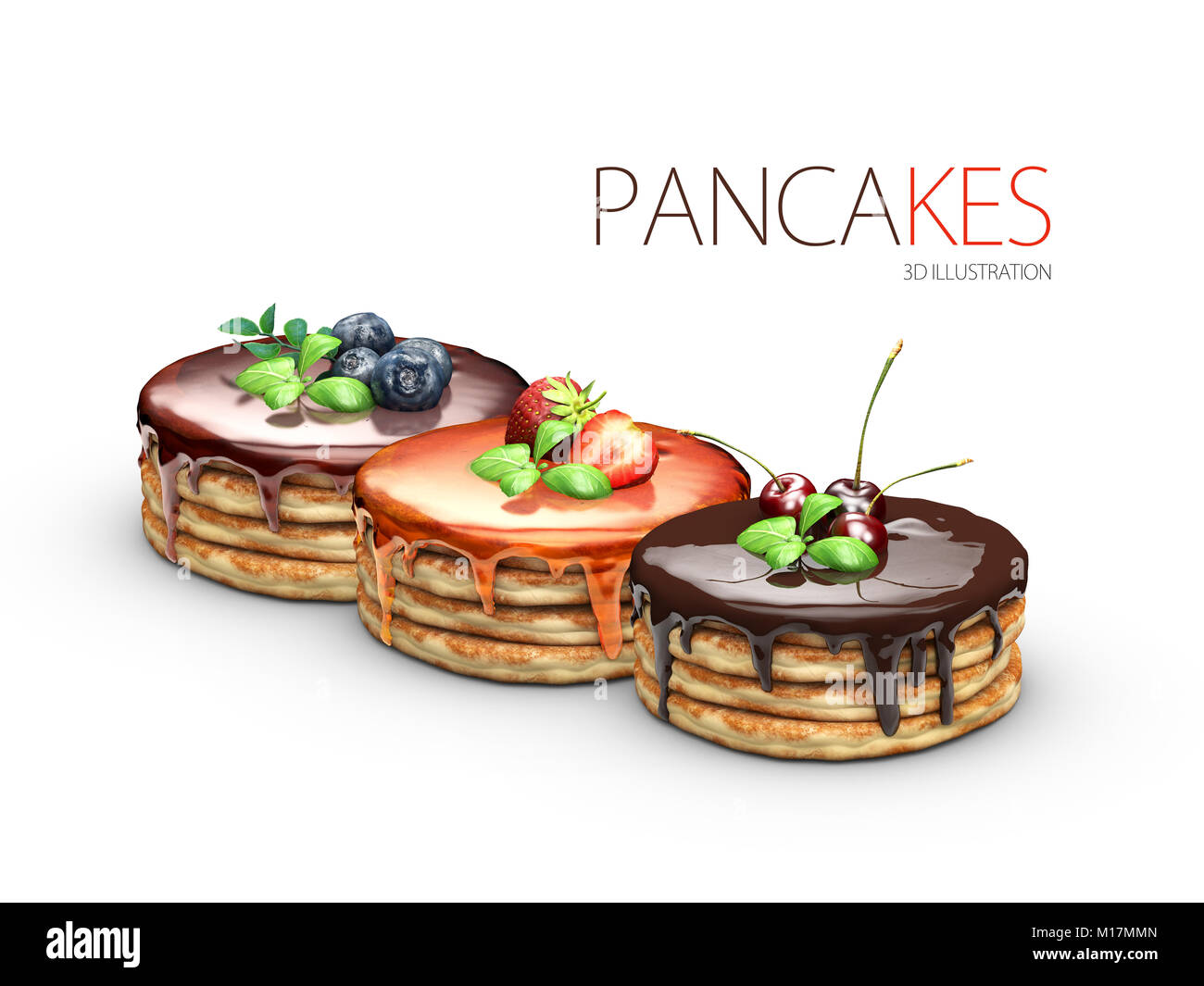 3d Illustration of Pancakes with Syrups, isolated white Stock Photo - Alamy