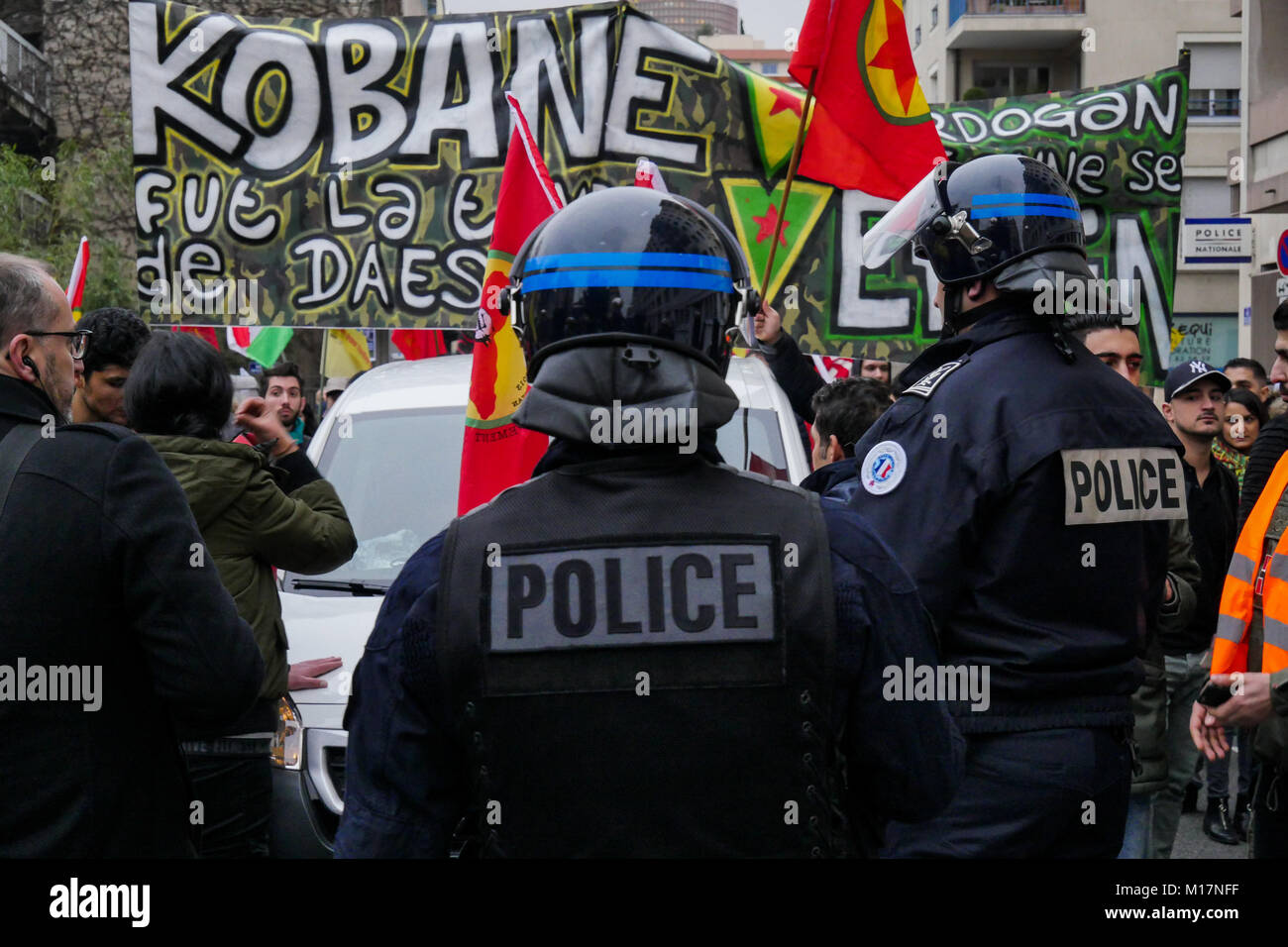 Lyon, France, 27th Jan. 2018: Hundreds of members of Kurdish diaspora ...