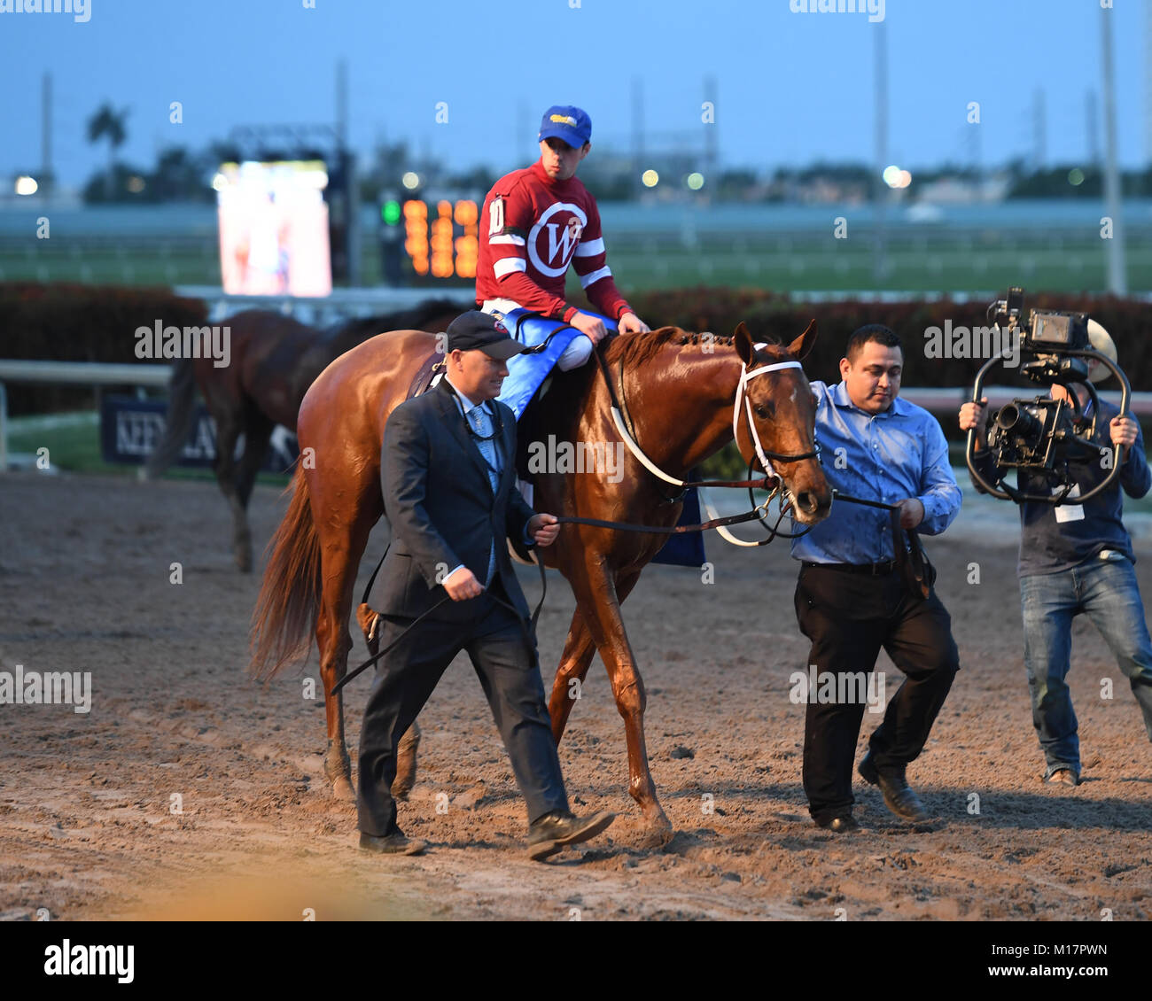 Hallandale Beach, FL, USA. 27th Jan, 2018. Gun Runner with jockey ...