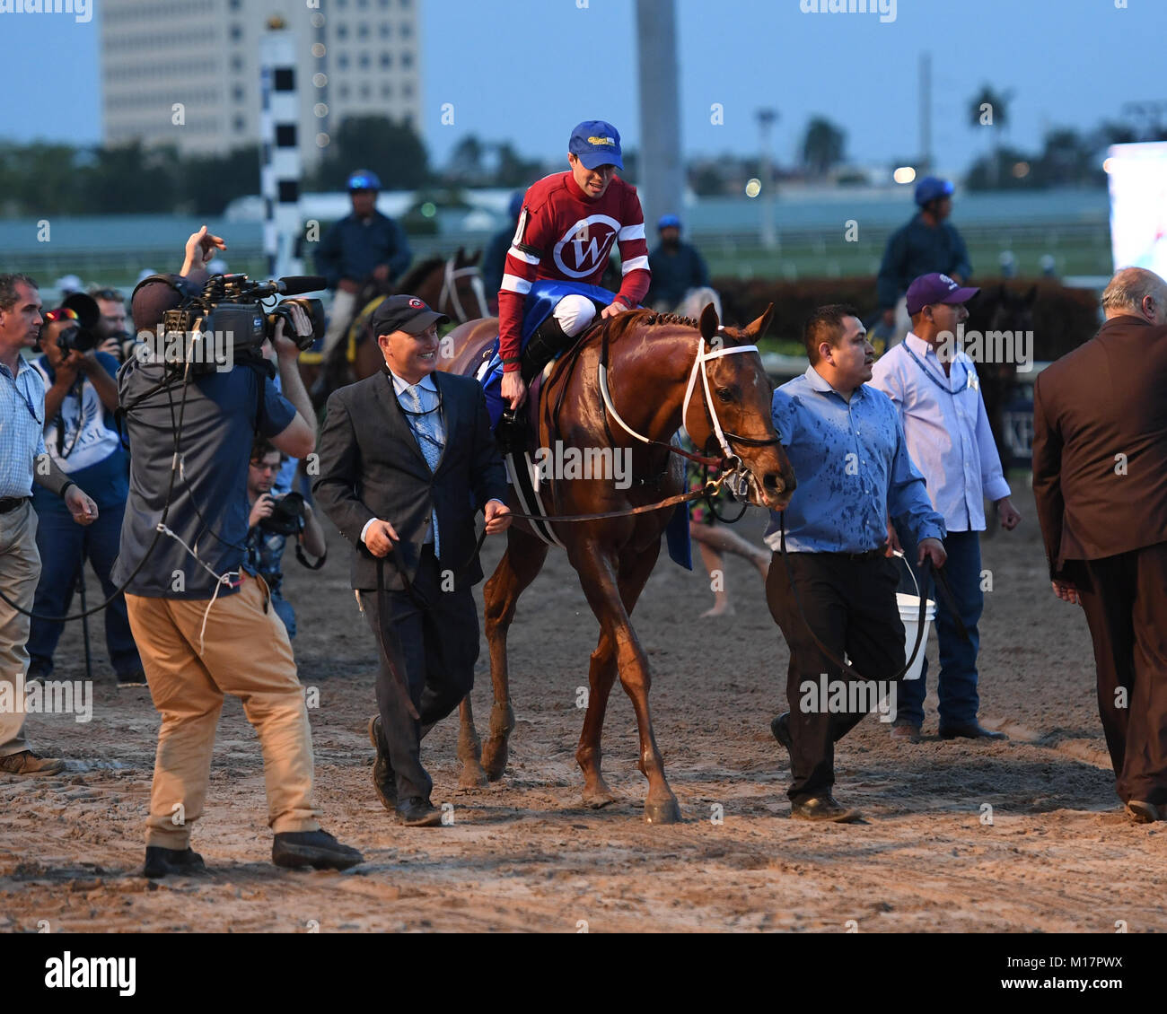 Hallandale Beach, FL, USA. 27th Jan, 2018. Gun Runner with jockey ...