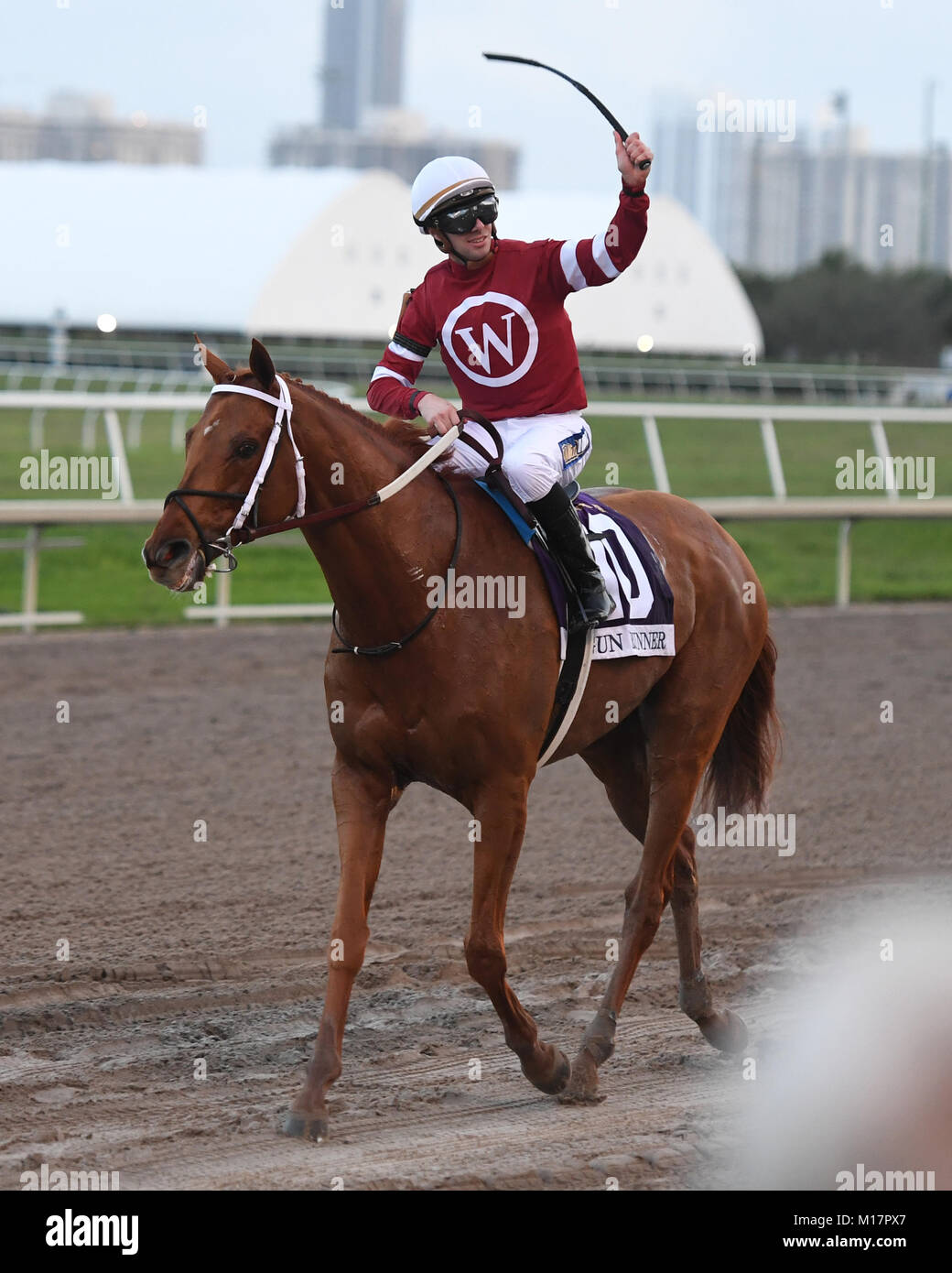 Hallandale Beach, FL, USA. 27th Jan, 2018. Gun Runner with jockey ...