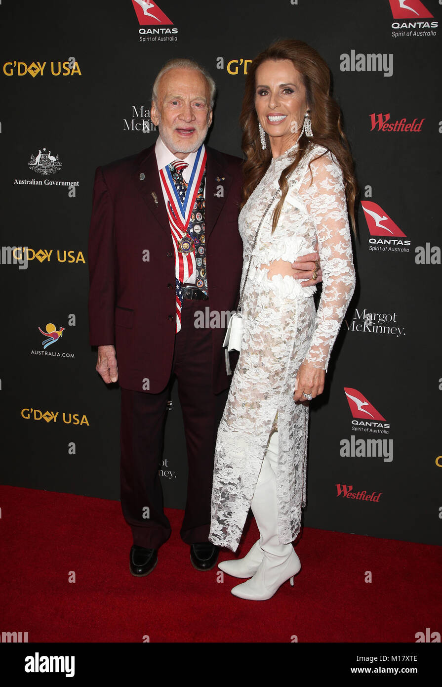 LOS ANGELES, CA - JANUARY 27: Buzz Aldrin, Guest, at the 2018 G'Day USA ...