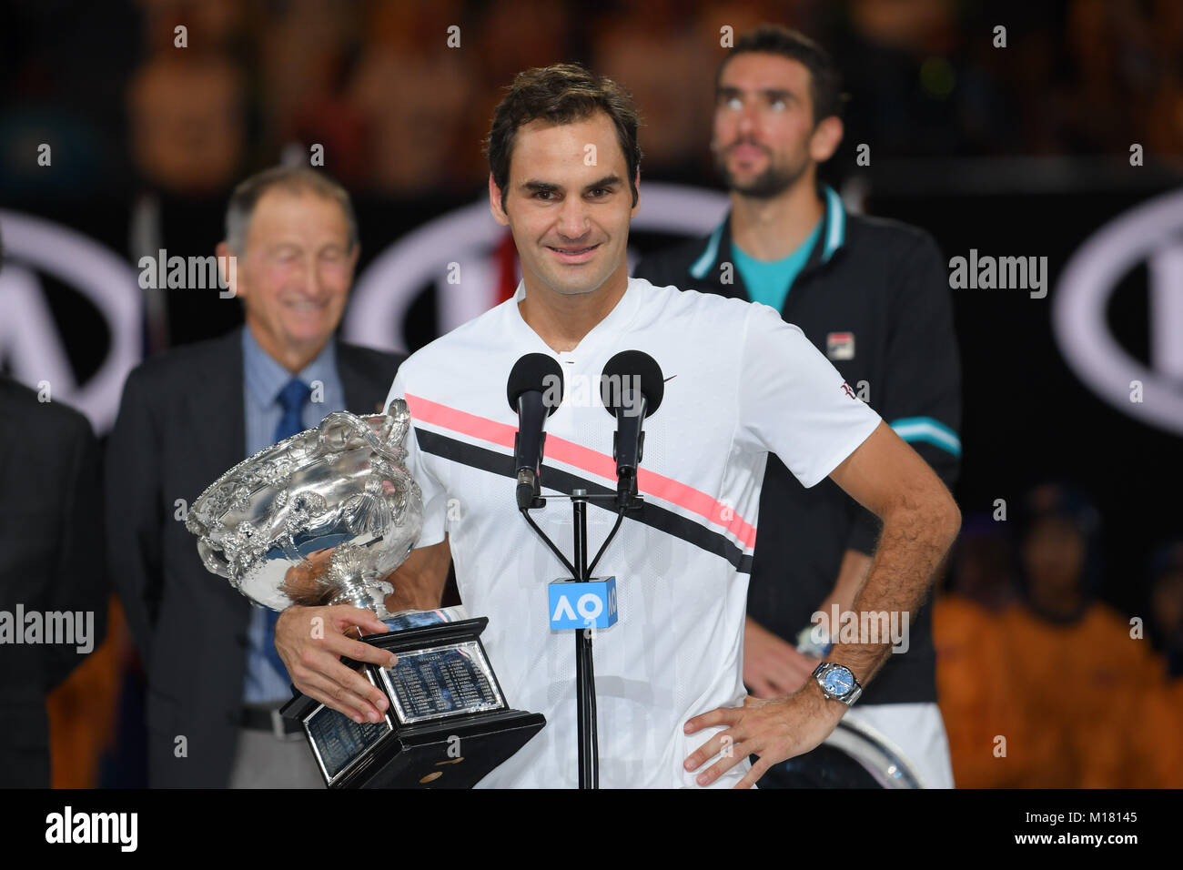 Melbourne, Australia. 28th Jan, 2018. Number two seed Roger Federer of ...