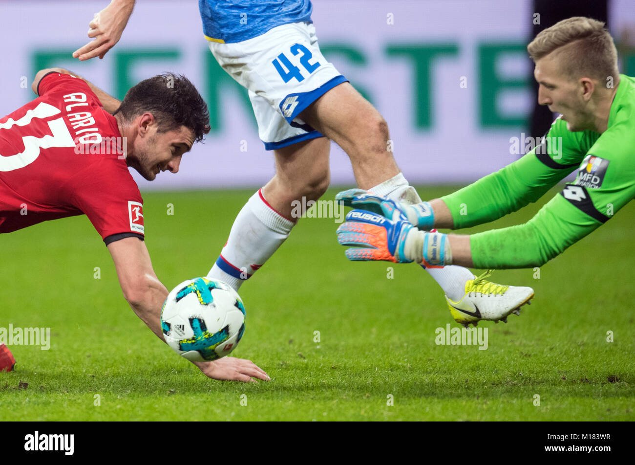 Leverkusen, Germany. 28th Jan, 2018. Leverkusen's Lucas Nicolas Alario ...