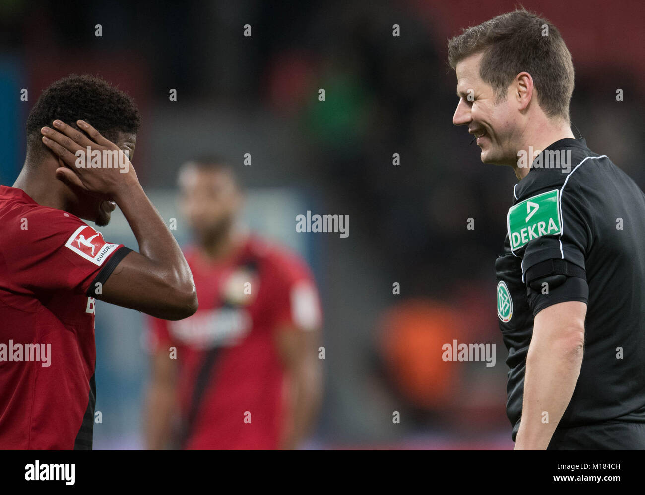Leverkusen, Germany. 28th Jan, 2018. Referee Frank Willenborg speaking ...
