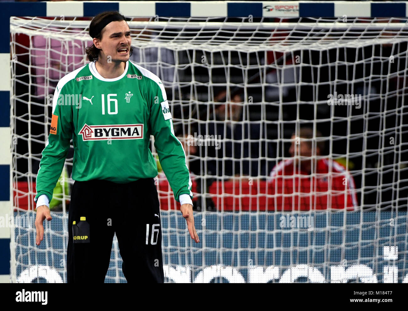 Zagreb, Croatia. 28th Jan, 2018. Denemark goalie Yannick Green Krejberg ...