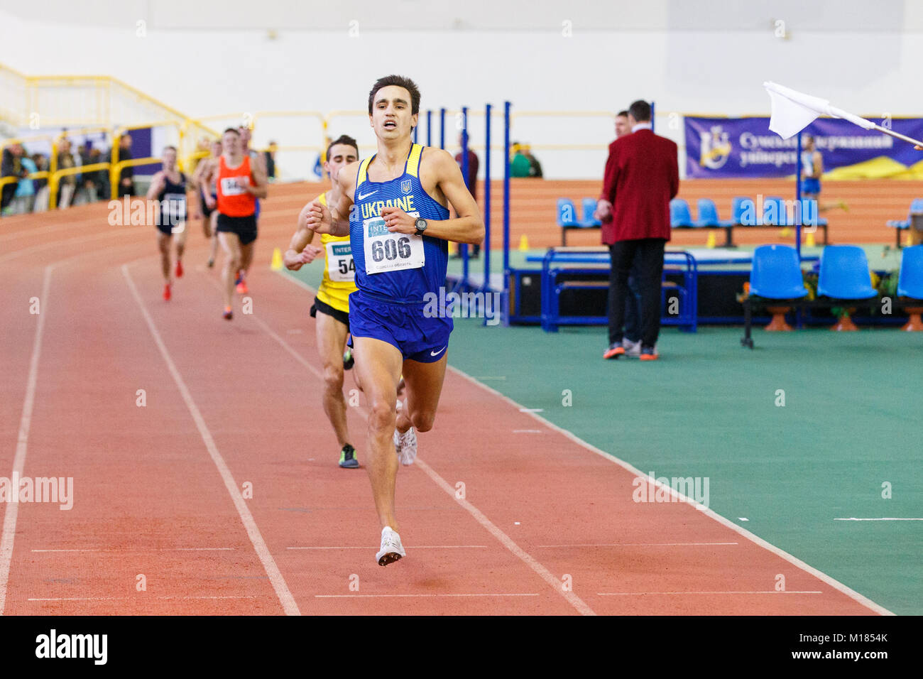 SUMY, UKRAINE - JANUARY 28, 2018: Yuriy Kishchenko takes second place ...