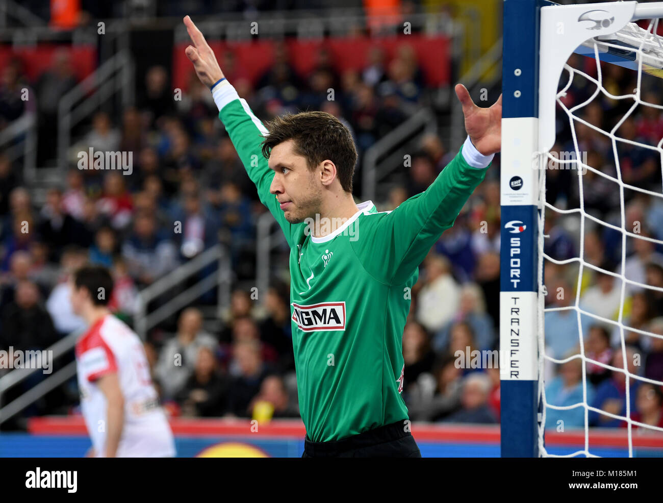Zagreb, Croatia. 28th Jan, 2018. Denemark goalie Niklas Landin Jacobsen ...