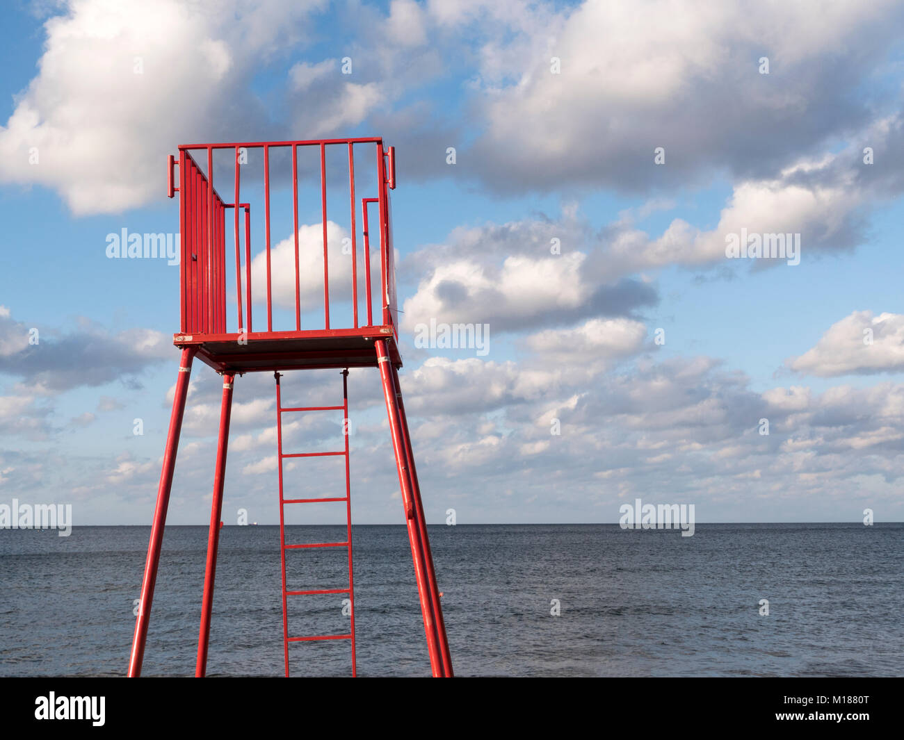 Red Lifeguard observation tower station in Poland Stock Photo - Alamy