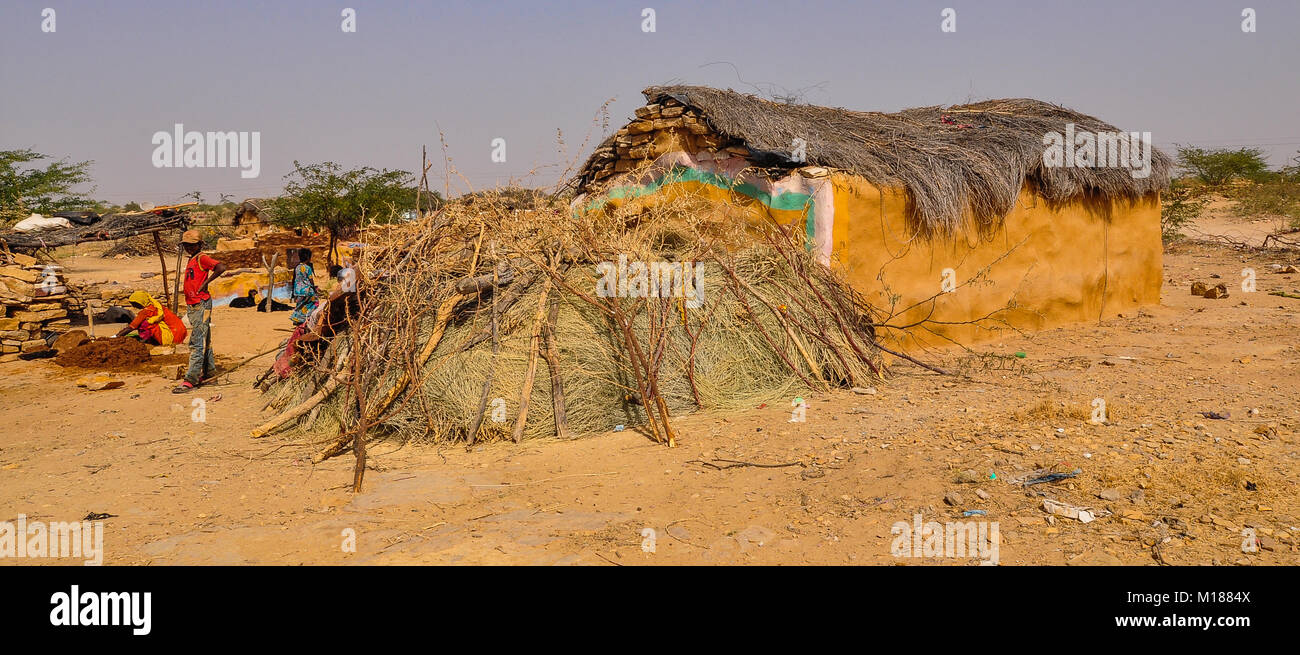 Jaisalmer, India - Mar 4, 2012. Poor house on desert in Jaisalmer ...