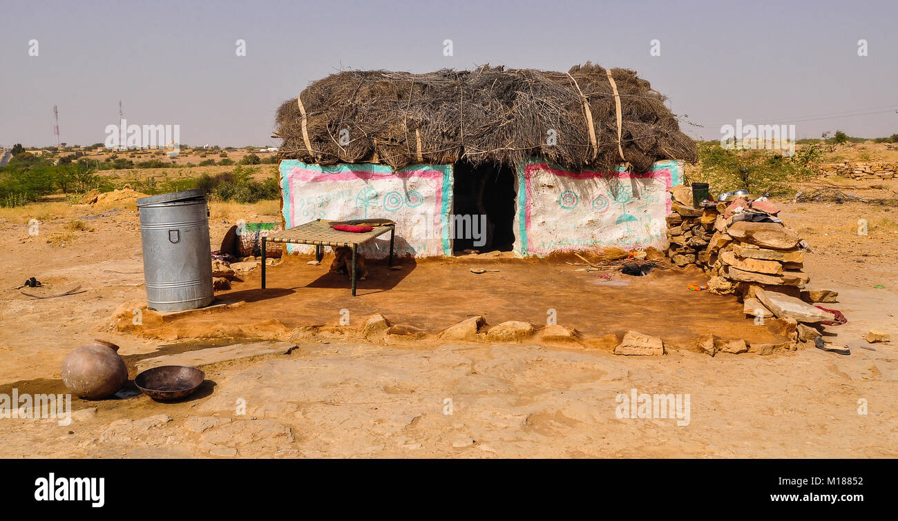 A poor house on desert in Jaisalmer, India. Jaisalmer, the Golden City ...