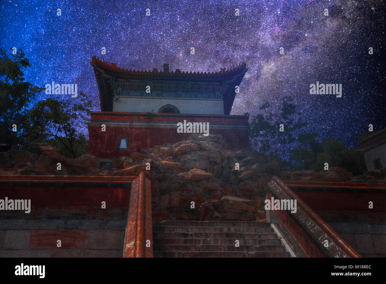 Summer Imperial Palace on the outskirts of Beijing. Night landscape of ...