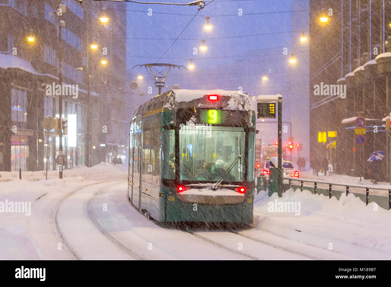 Tram in Helsinki during Winter Stock Photo - Alamy