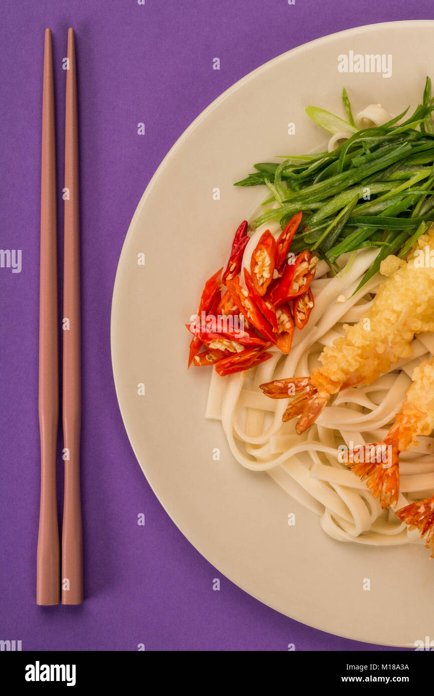 Japanese Style Tempura Prawns With Udon Noodles Chilli and Spring ...