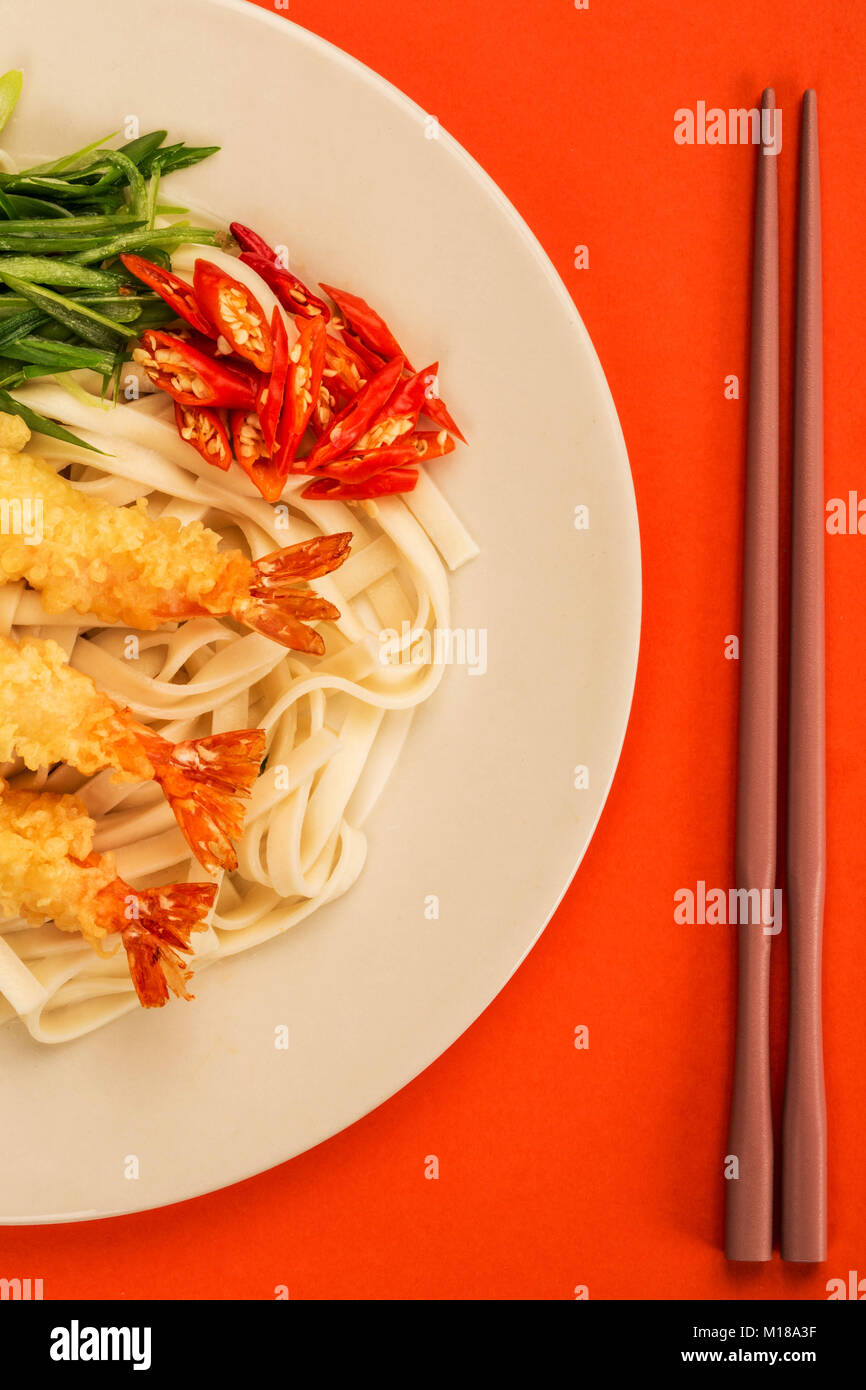 Japanese Style Tempura Prawns With Udon Noodles Chilli and Spring ...