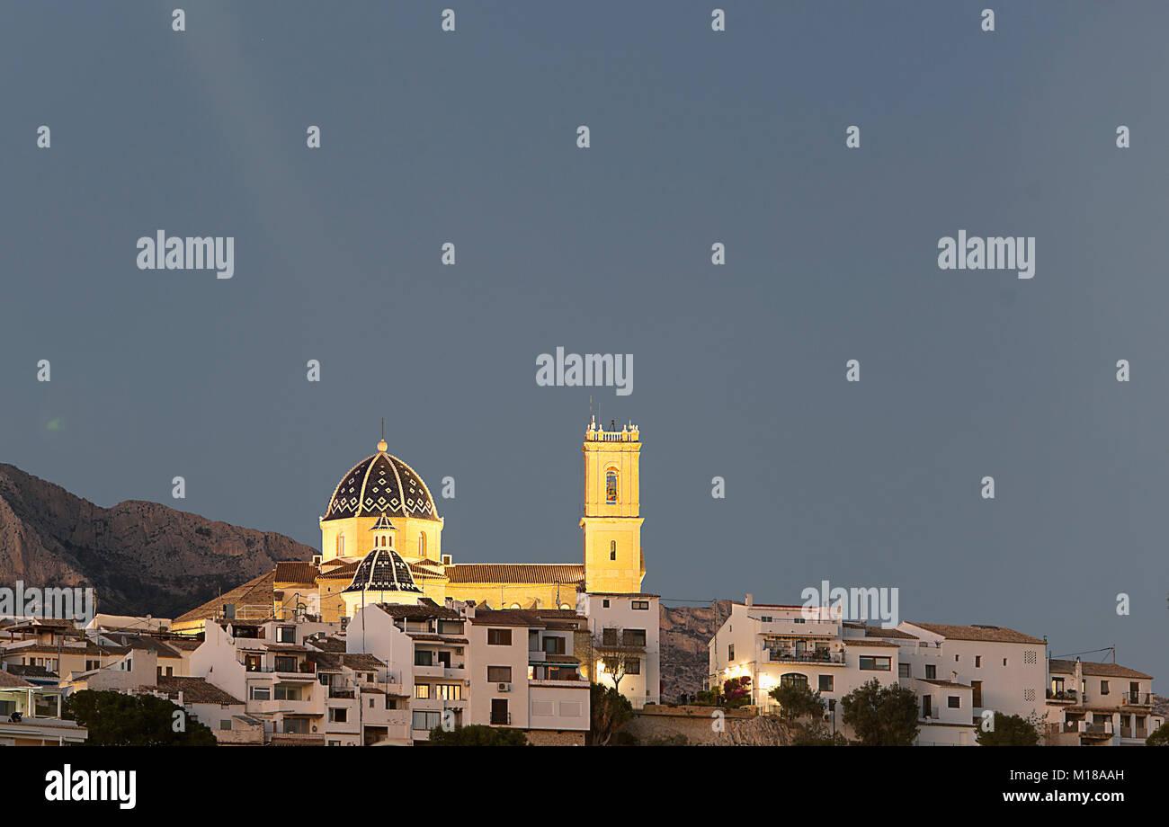 Views of Altea dusk with its church Our Lady of Consuelo standing out ...