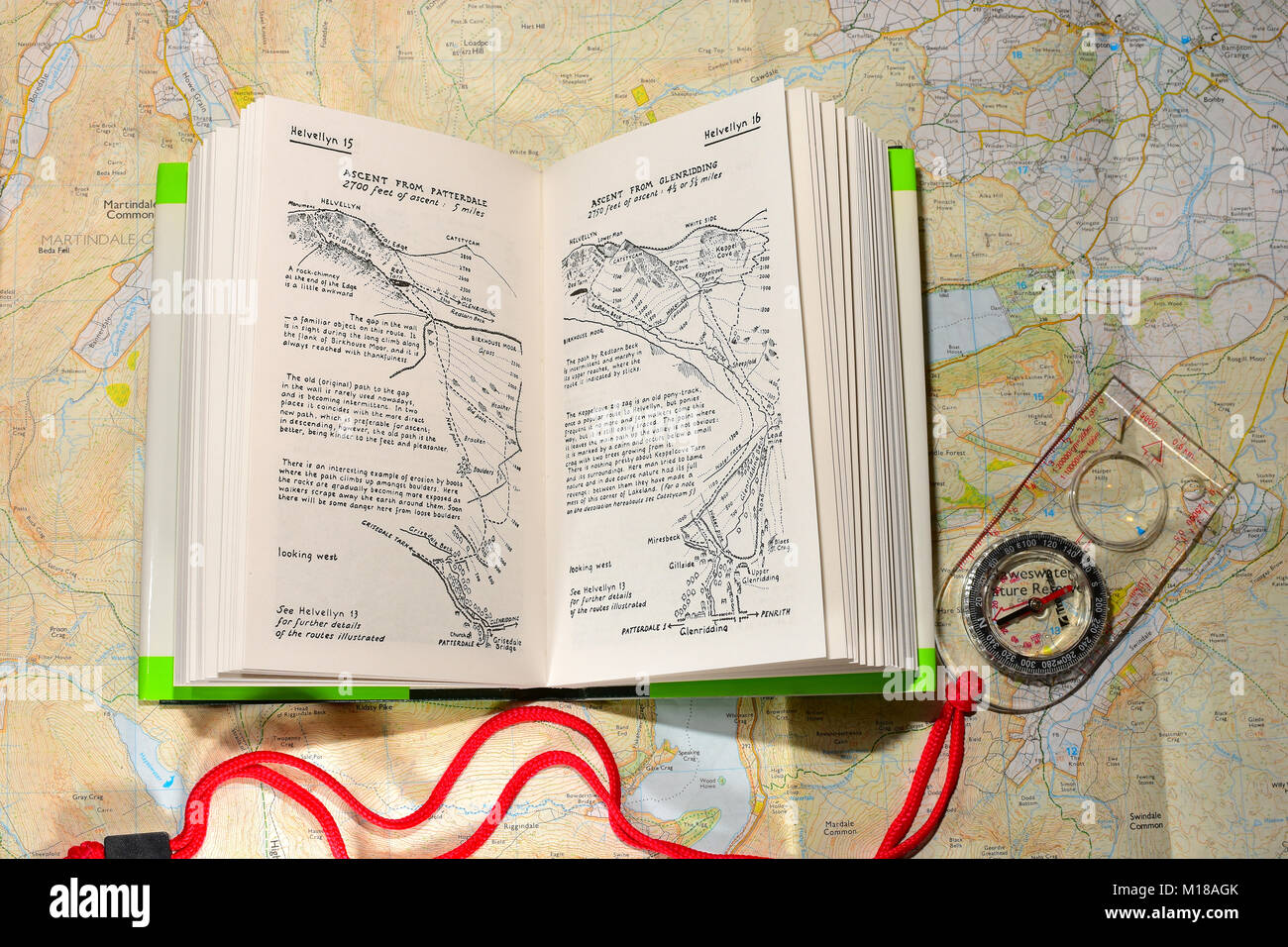 Alfred Wainwright books with compass and OS maps Stock Photo - Alamy